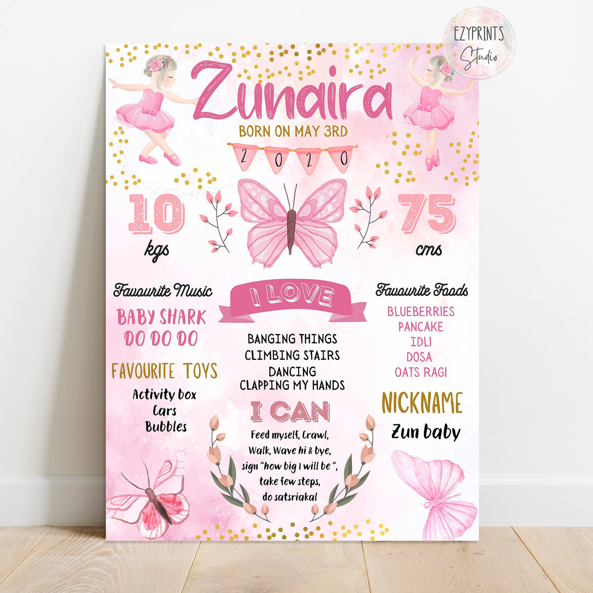 Ballerina Butterfly Theme Chalkboard Poster | Milestone Board ...
