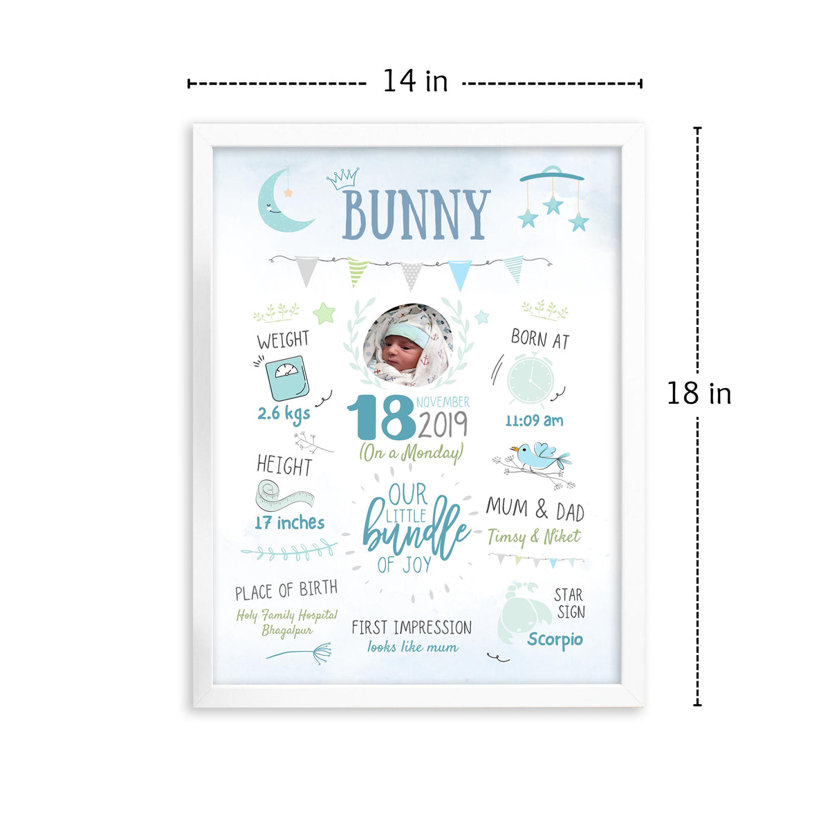 Baby Boy Birth Stats Frame | Memory Frame – Ezyprints Studio