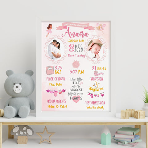 Birth Stats Frame | Baby Girl Pink – Ezyprints Studio