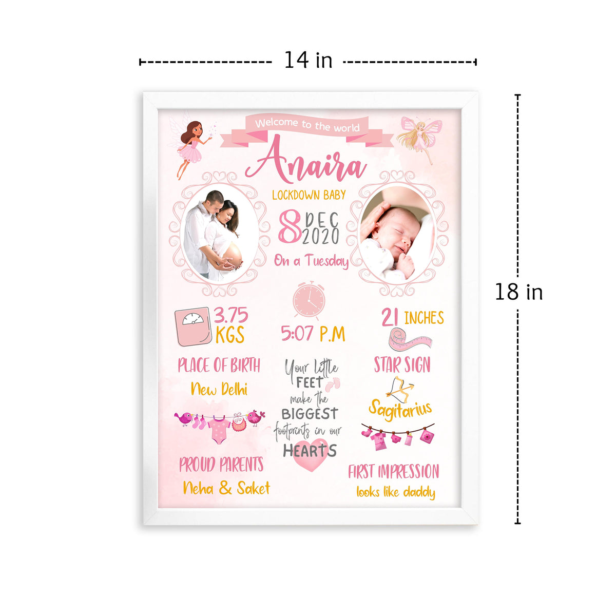 Birth Stats Frame | Baby Girl Pink – Ezyprints Studio