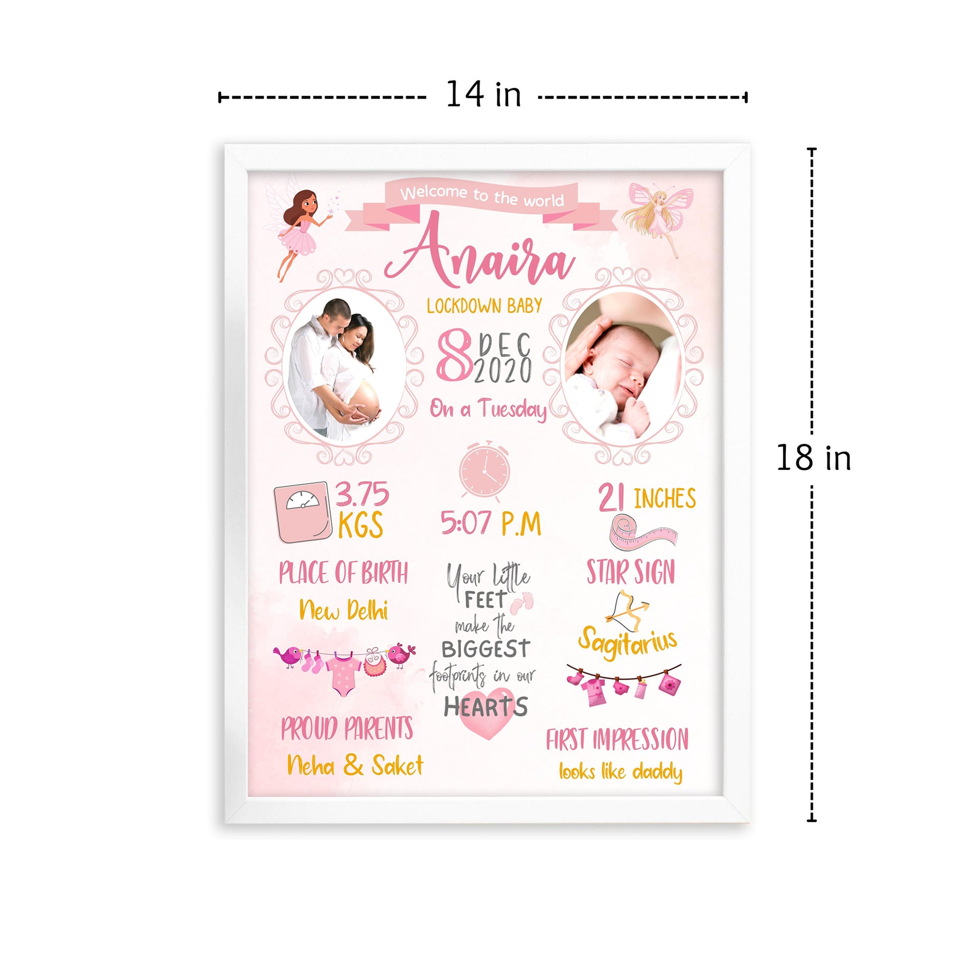 Birth Stats Frame | Baby Girl Pink – Ezyprints Studio