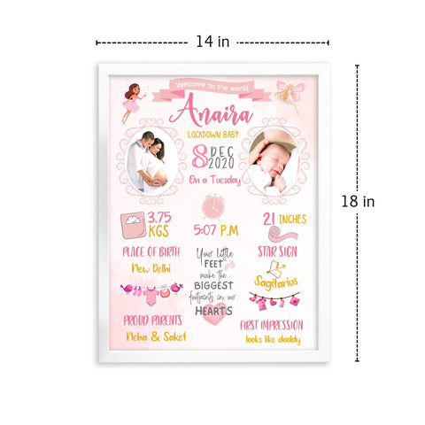 Birth Stats Frame | Baby Girl Pink – Ezyprints Studio