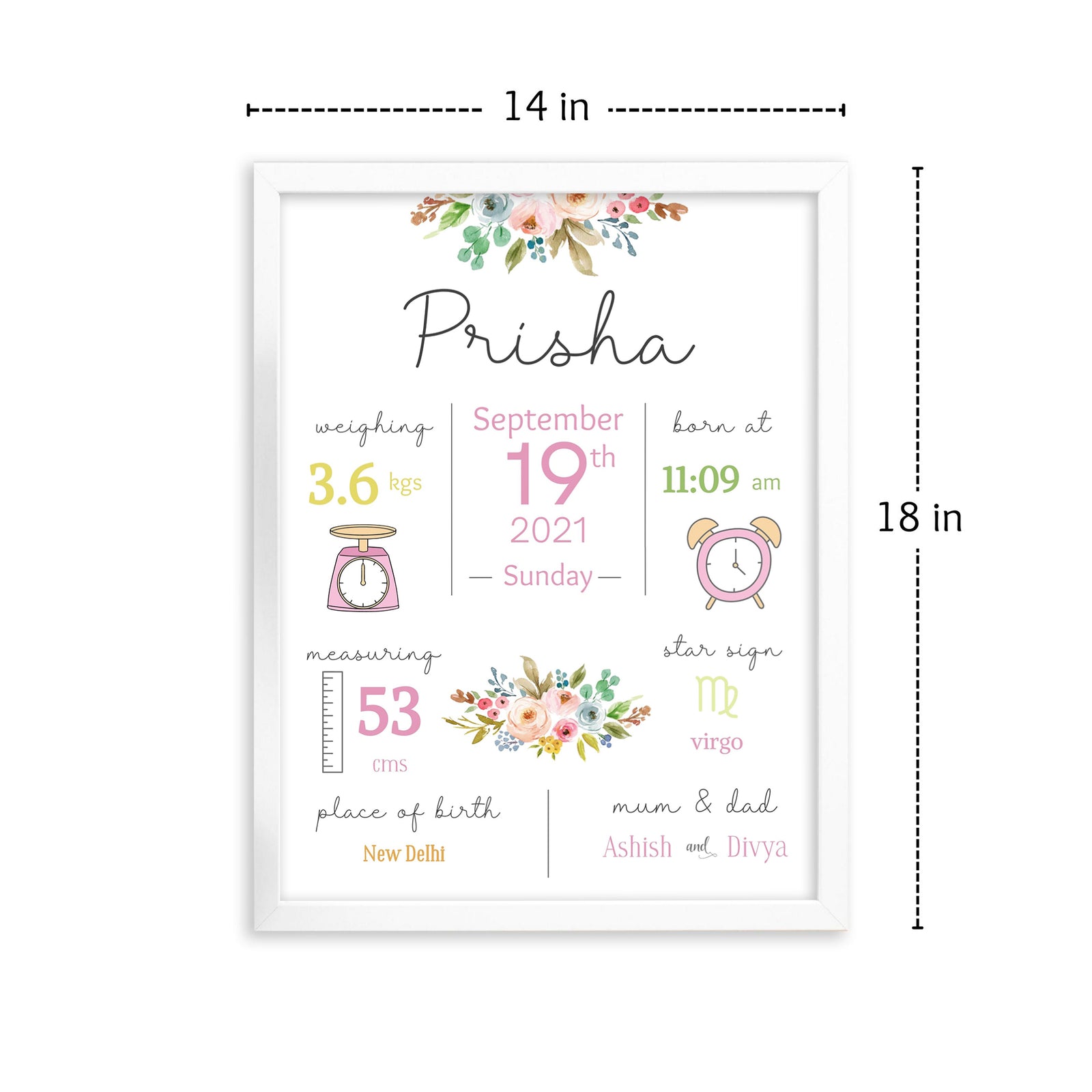 Baby Girl Birth Stats Frame | Flower – Ezyprints Studio