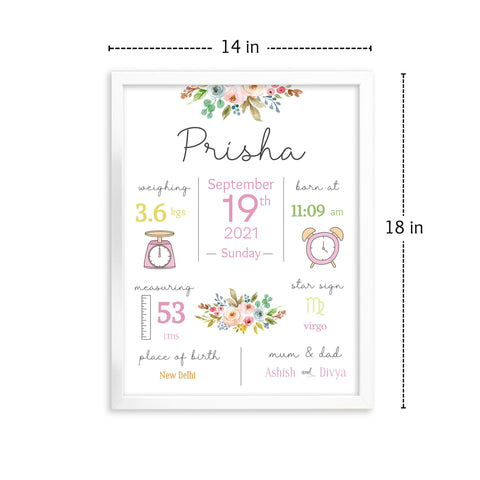 Baby Girl Birth Stats Frame | Flower – Ezyprints Studio