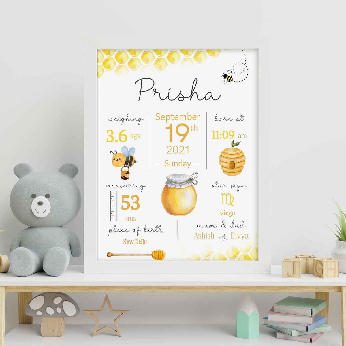 Baby Birth Details Frame | Honey Bee – Ezyprints Studio