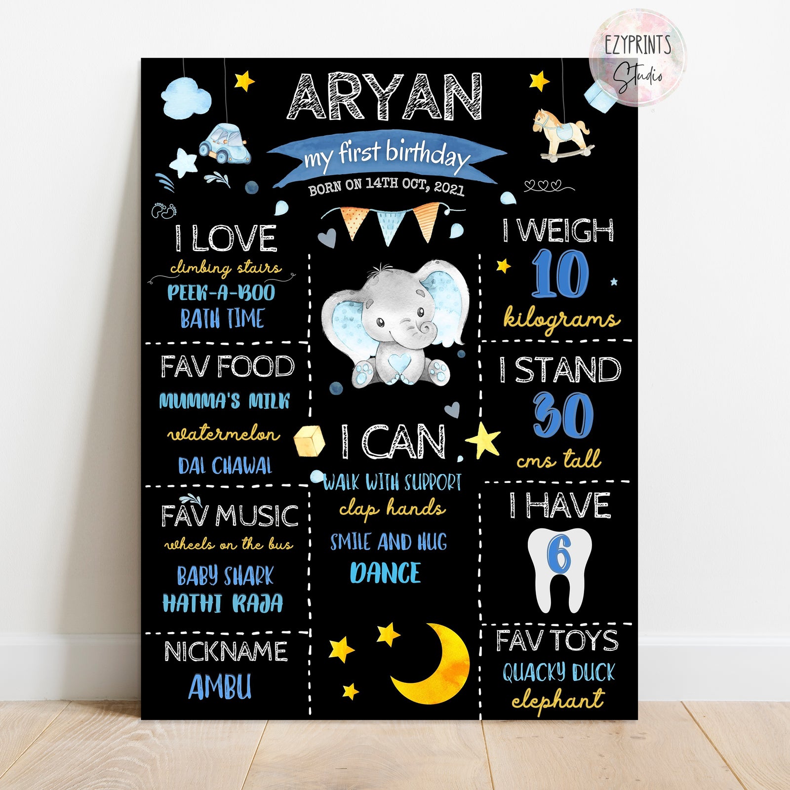 Baby Elephant Theme Birthday Backdrop – Ezyprints Studio