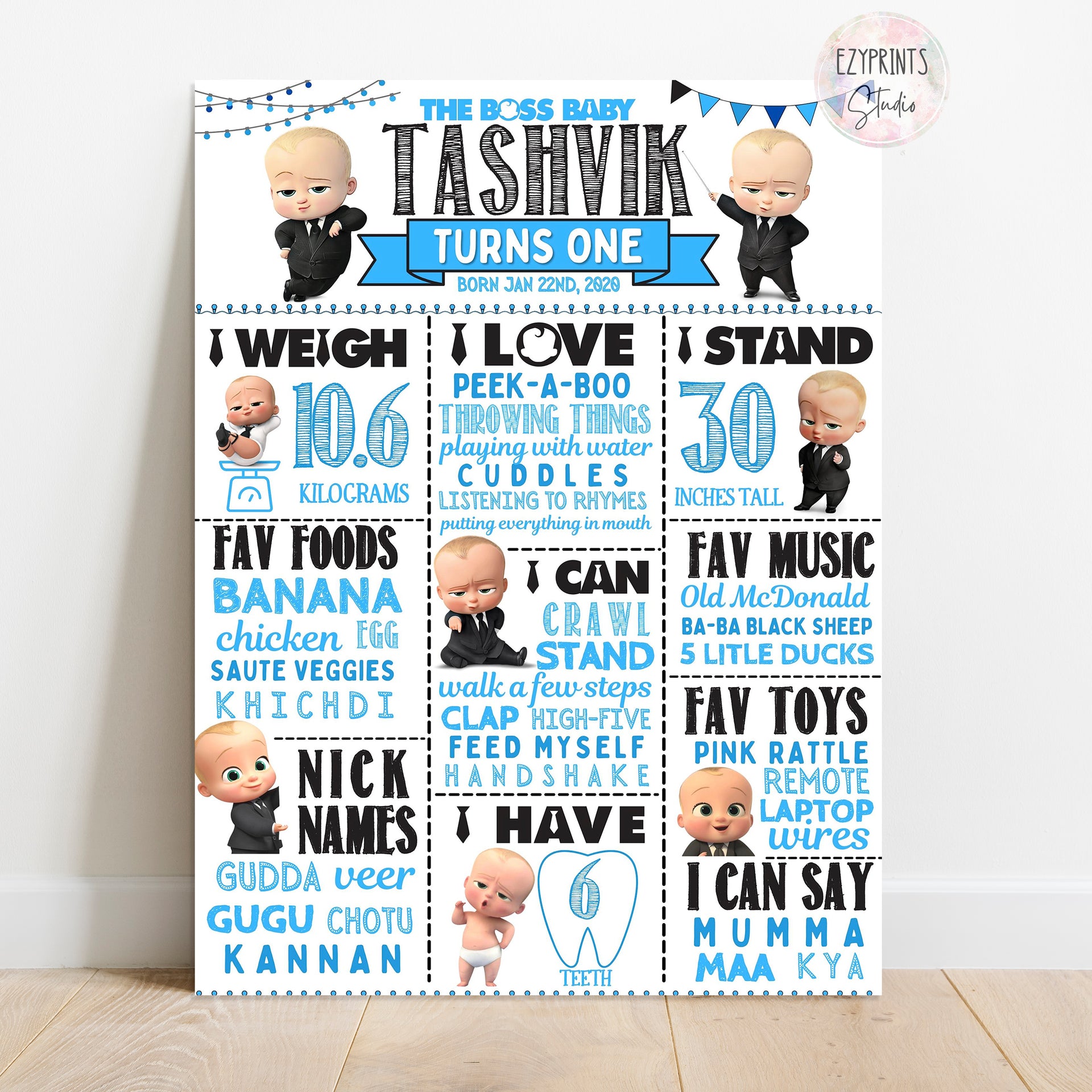 Birthday Chalkboard Poster | Boss Baby theme – Ezyprints Studio