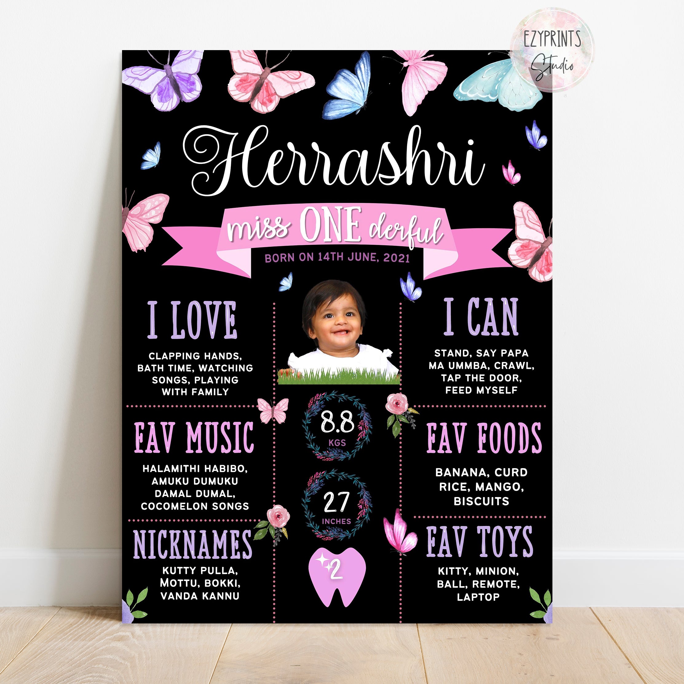 Birthday Chalkboard Poster | Butterfly theme – Ezyprints Studio