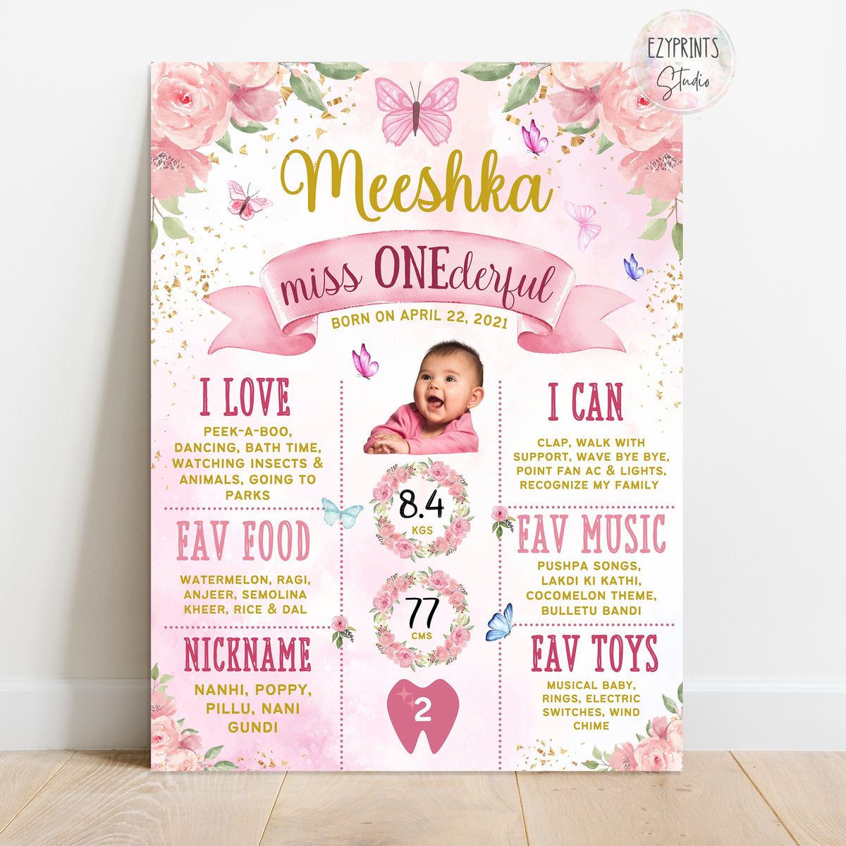 Birthday Chalkboard Poster | Butterfly Flowers theme – Ezyprints Studio