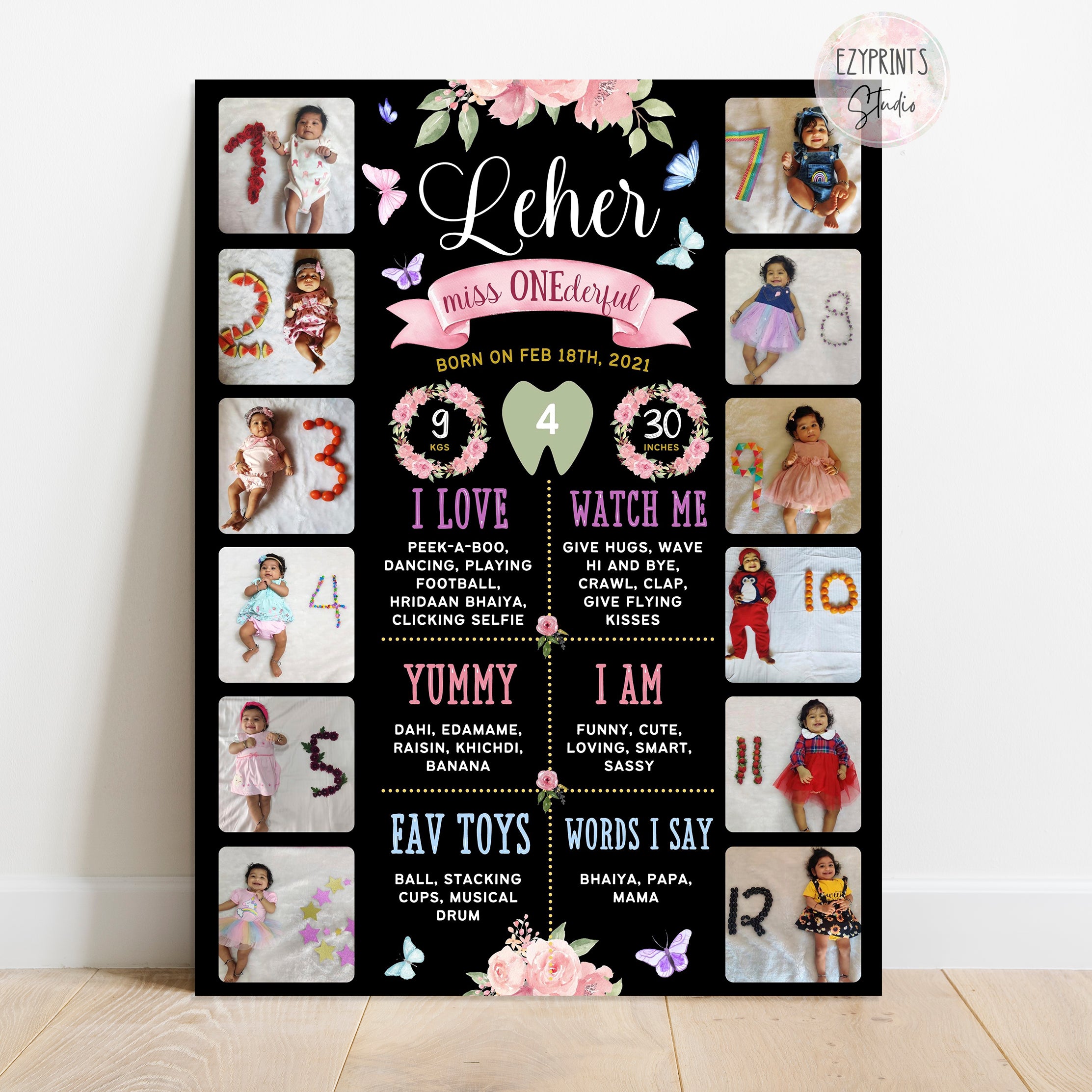 Milestone Chalkboard with Photos | Butterfly theme – Ezyprints Studio