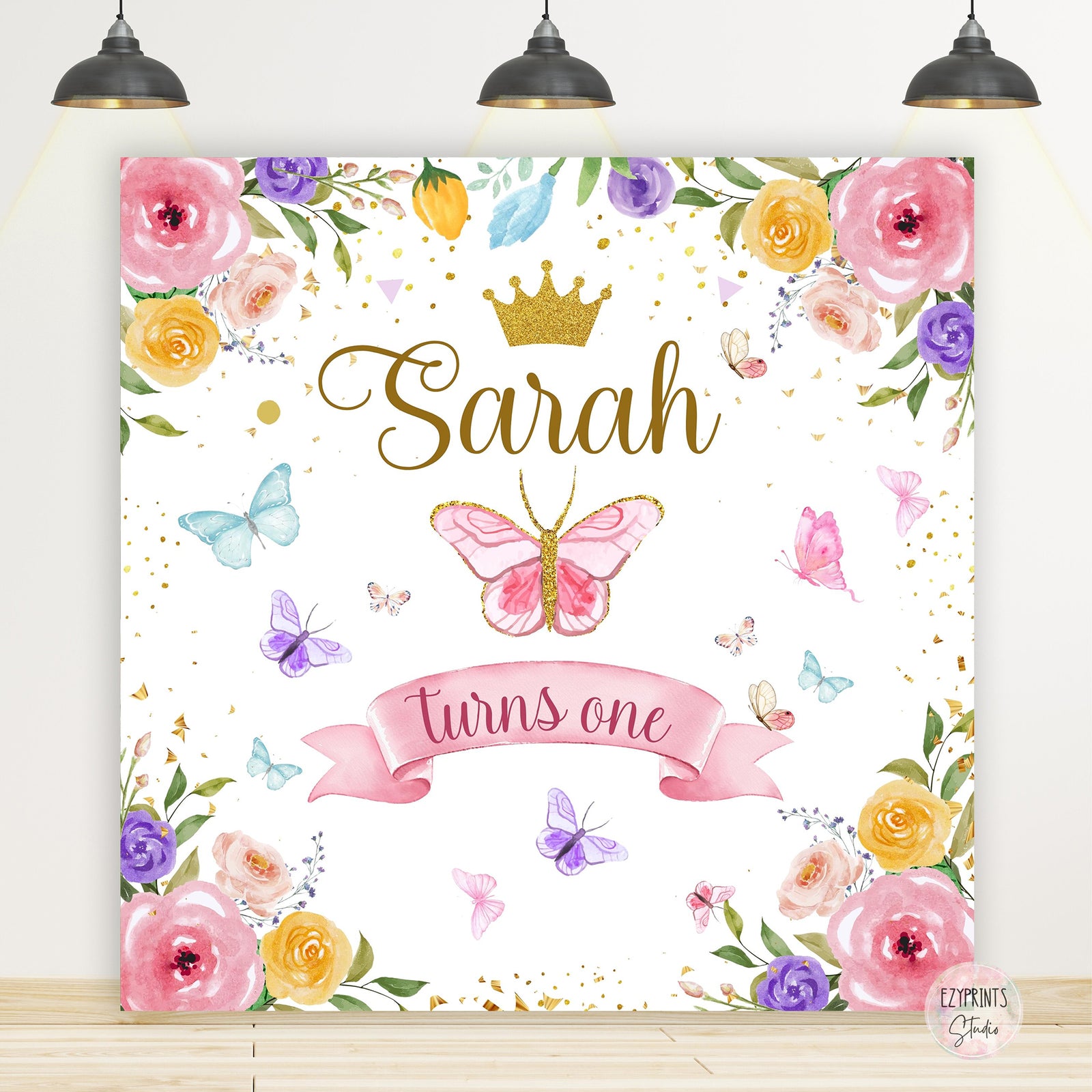 Butterfly Flowers Theme Birthday Banner – Ezyprints Studio