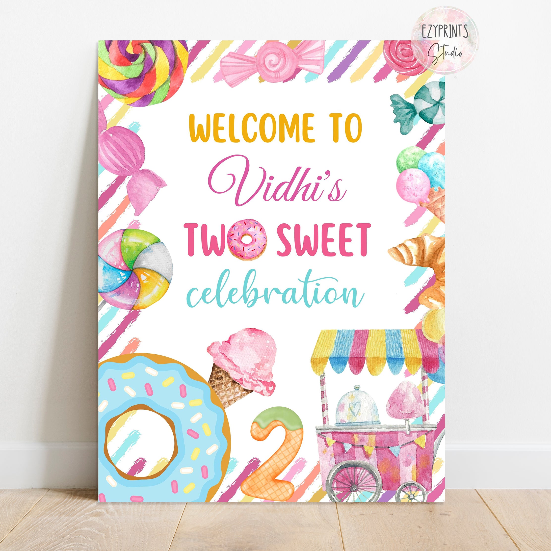Two Sweet Candy land Birthday Party Welcome Board – Ezyprints Studio