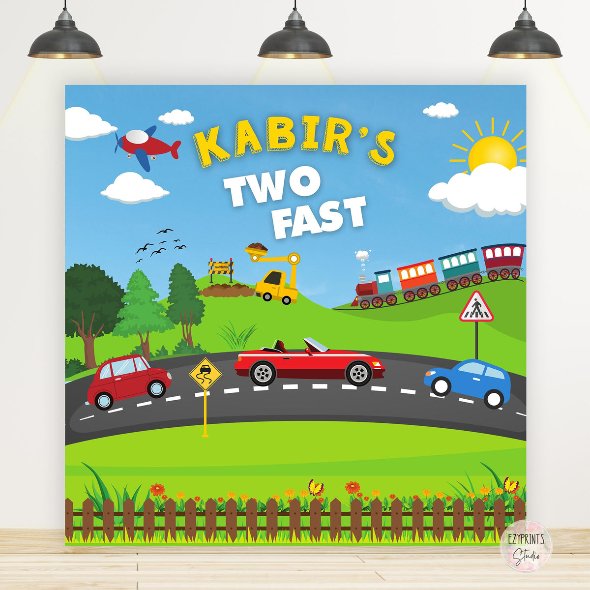Two Fast Transport Theme Birthday Backdrop – Ezyprints Studio