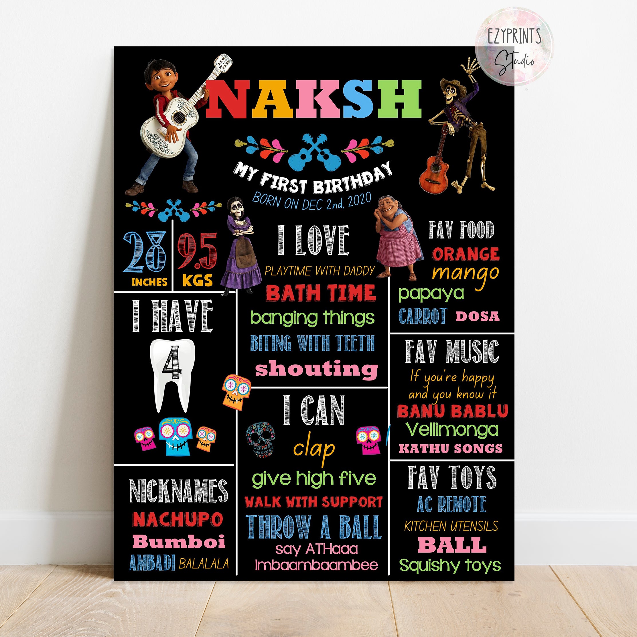 Coco cartoon movie theme Chalkboard Poster – Ezyprints Studio