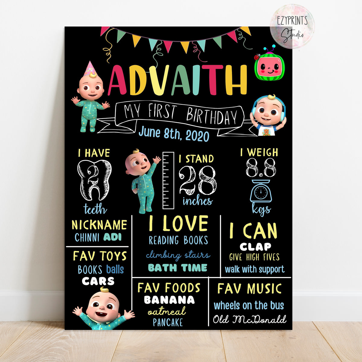 Cocomelon Milestone Chalkboard Poster – Ezyprints Studio