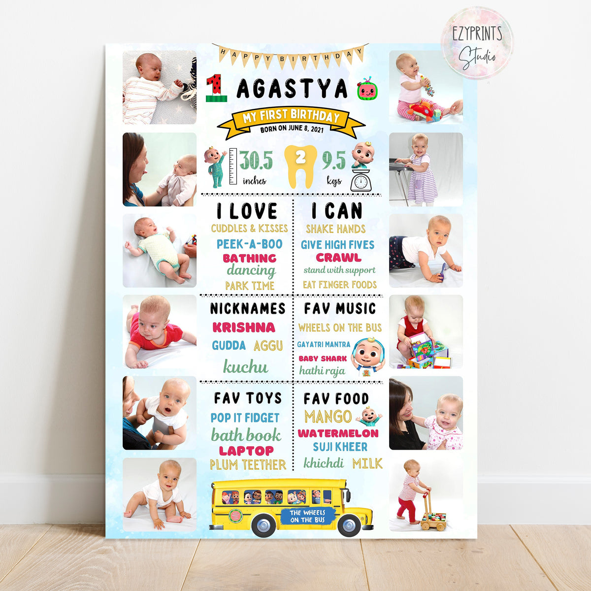 Milestone Chalkboard with Photos | Cocomelon theme – Ezyprints Studio