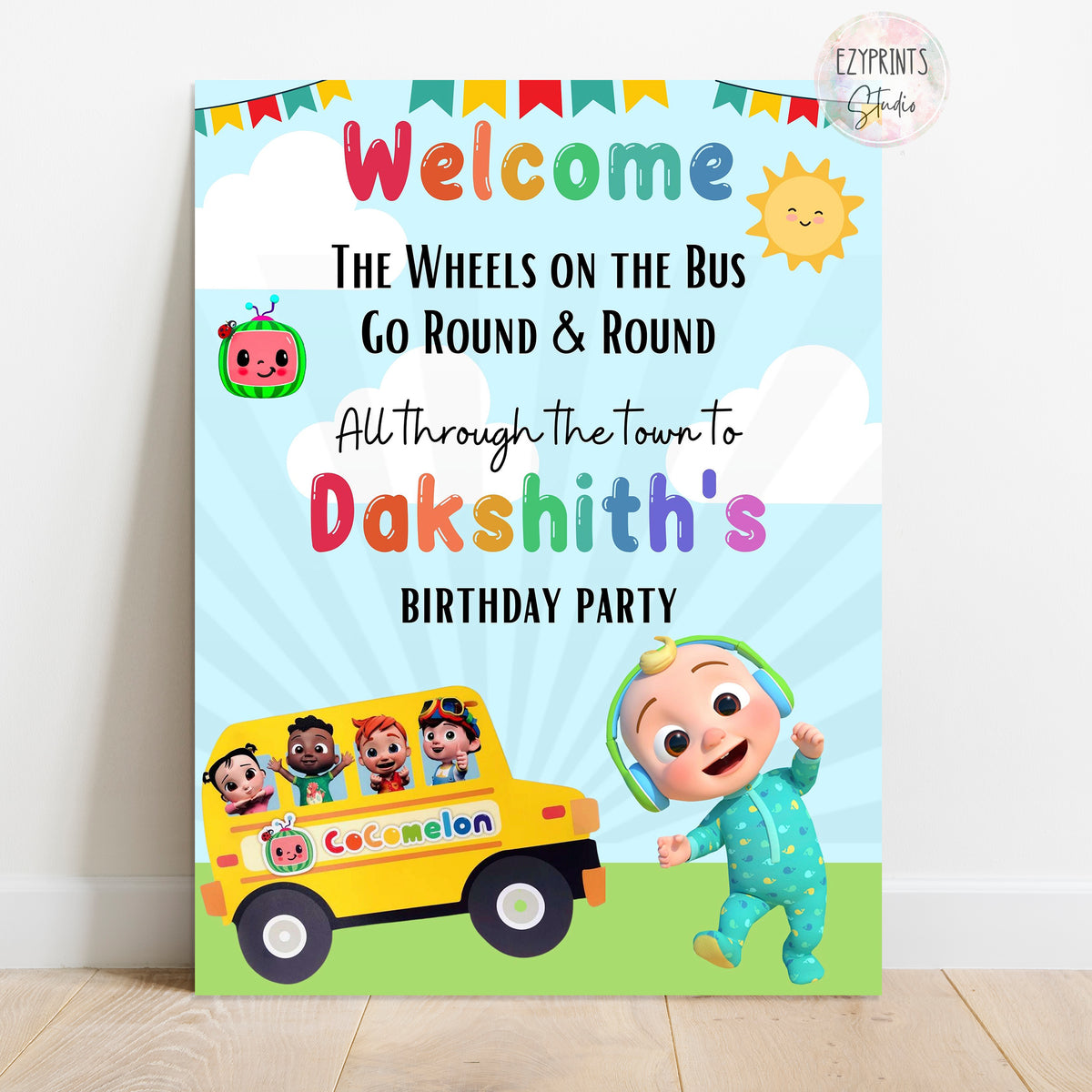 Wheels on the Bus Theme Birthday Party Welcome Board – Ezyprints Studio