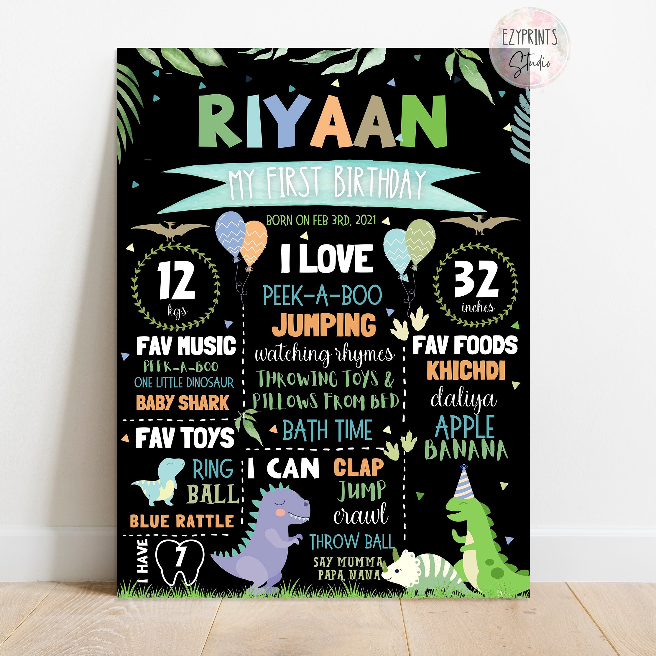 Dinosaur theme Birthday Chalkboard Poster – Ezyprints Studio