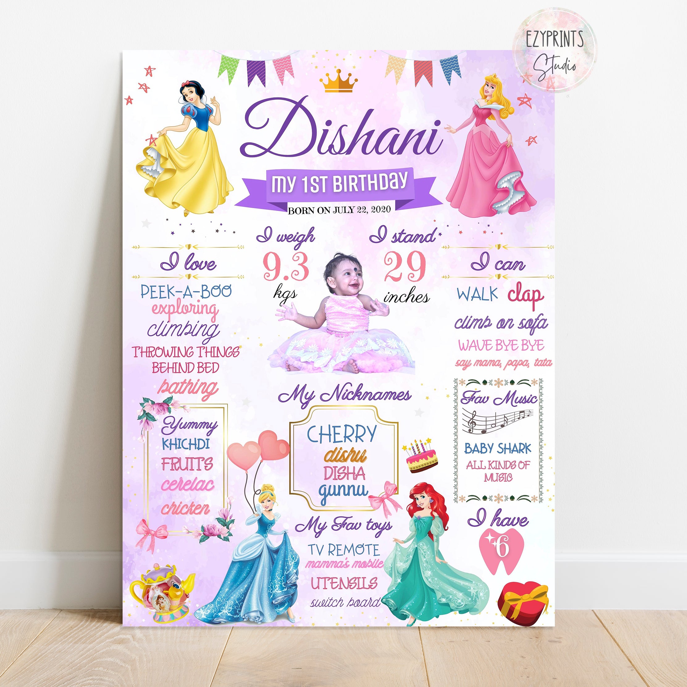 Disney Princess theme Birthday Chalkboard Poster – Ezyprints Studio