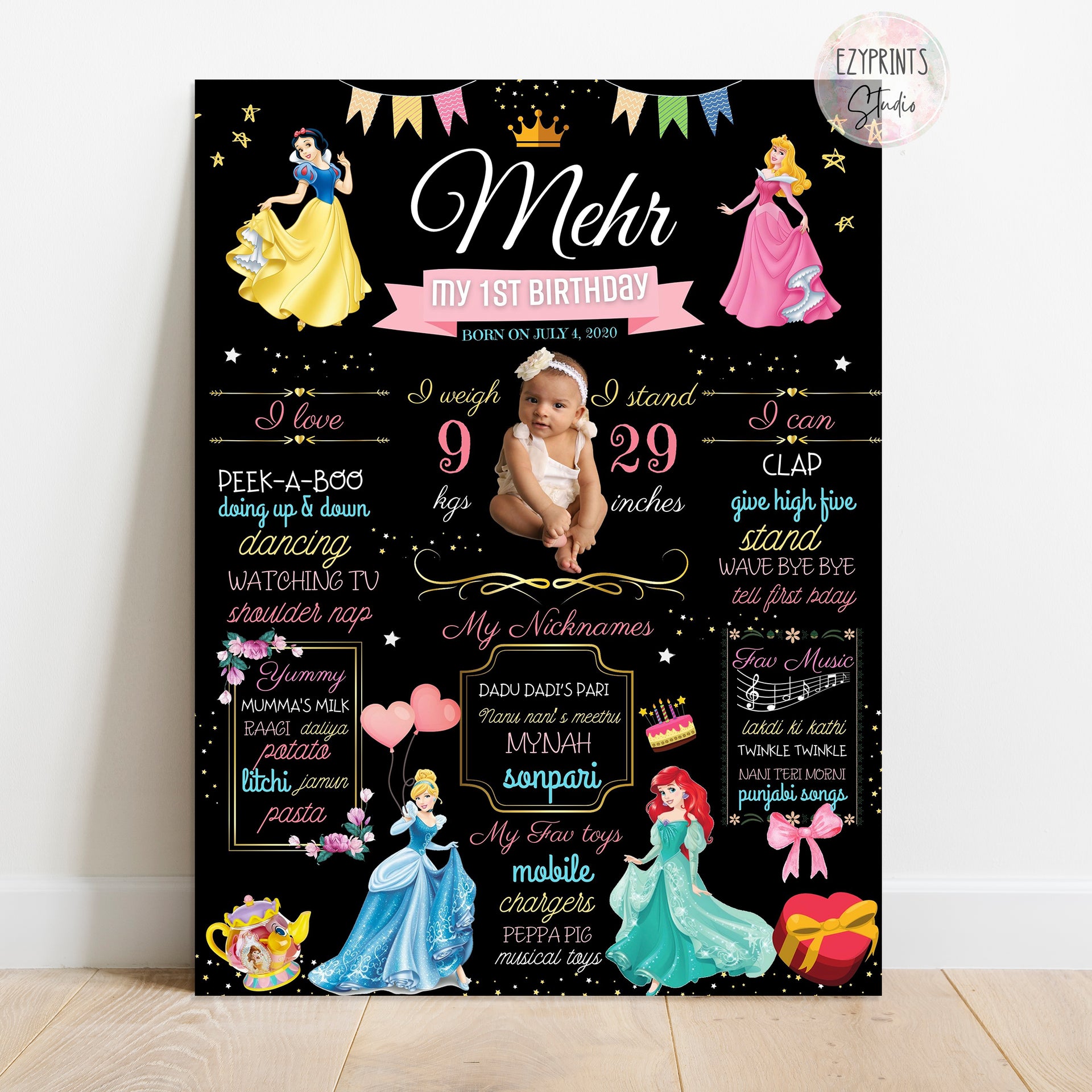 Disney Princess theme Birthday Chalkboard Poster – Ezyprints Studio