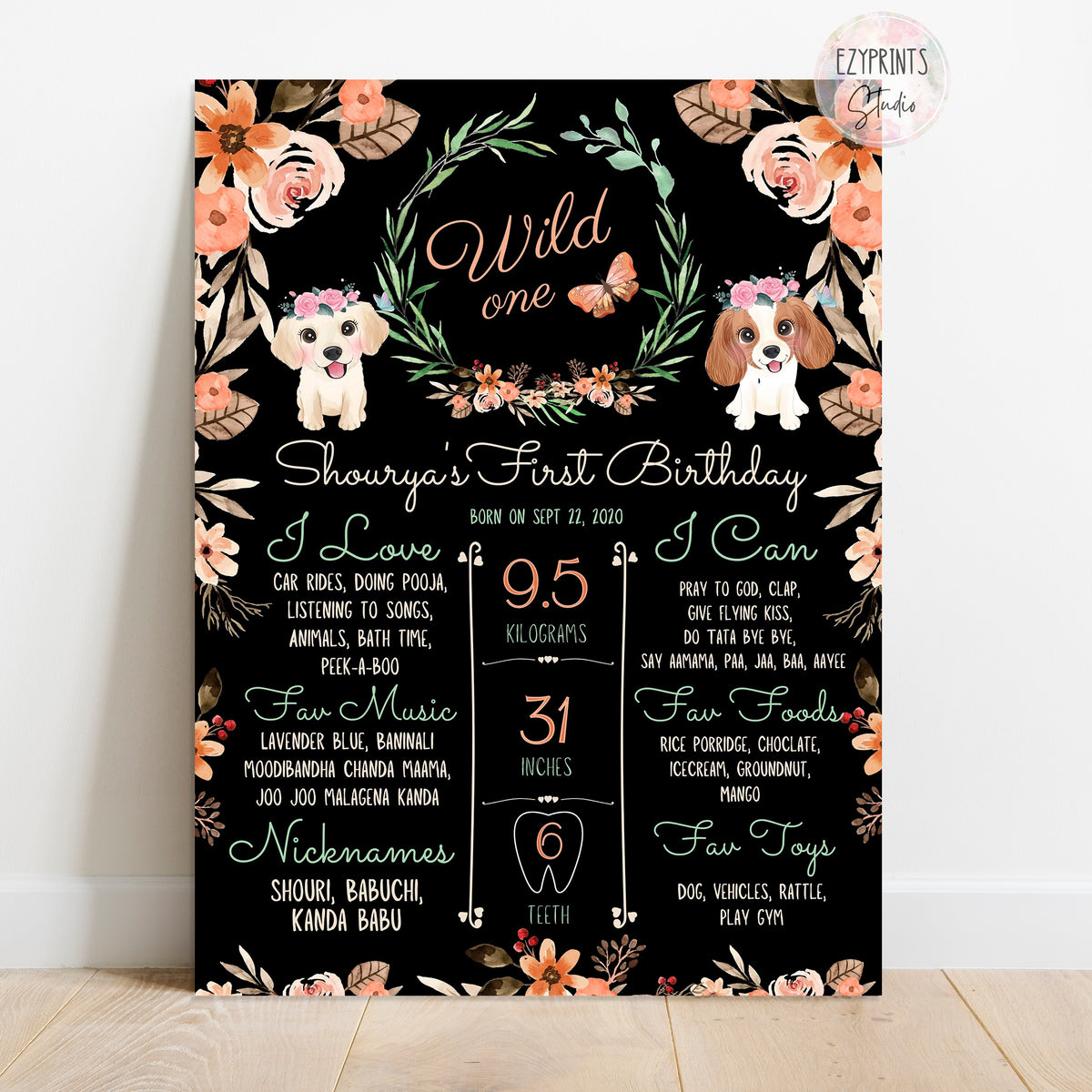 Dogs wild one theme Milestone Chalkboard Poster – Ezyprints Studio