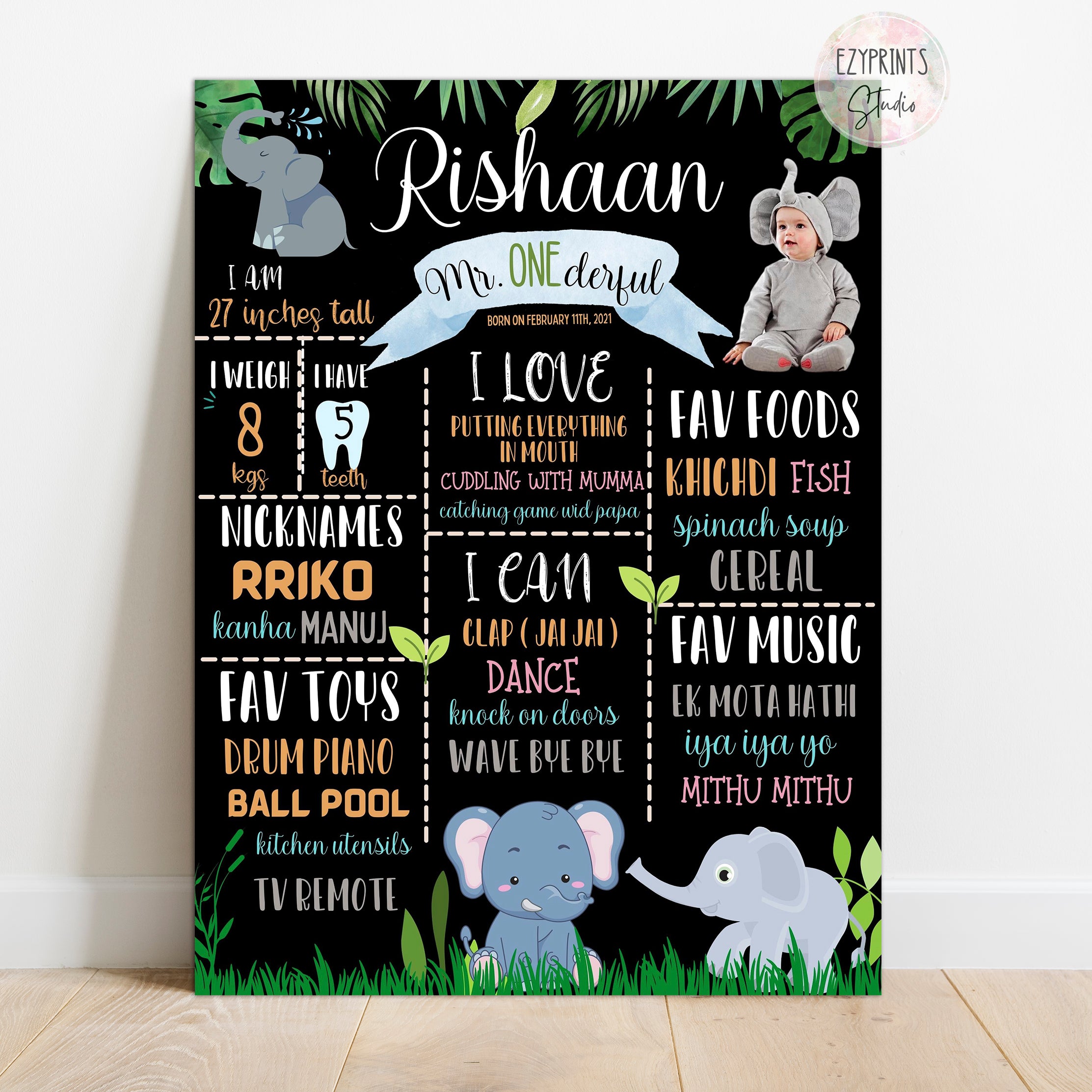 Birthday Chalkboard Poster | Elephant jungle theme – Ezyprints Studio