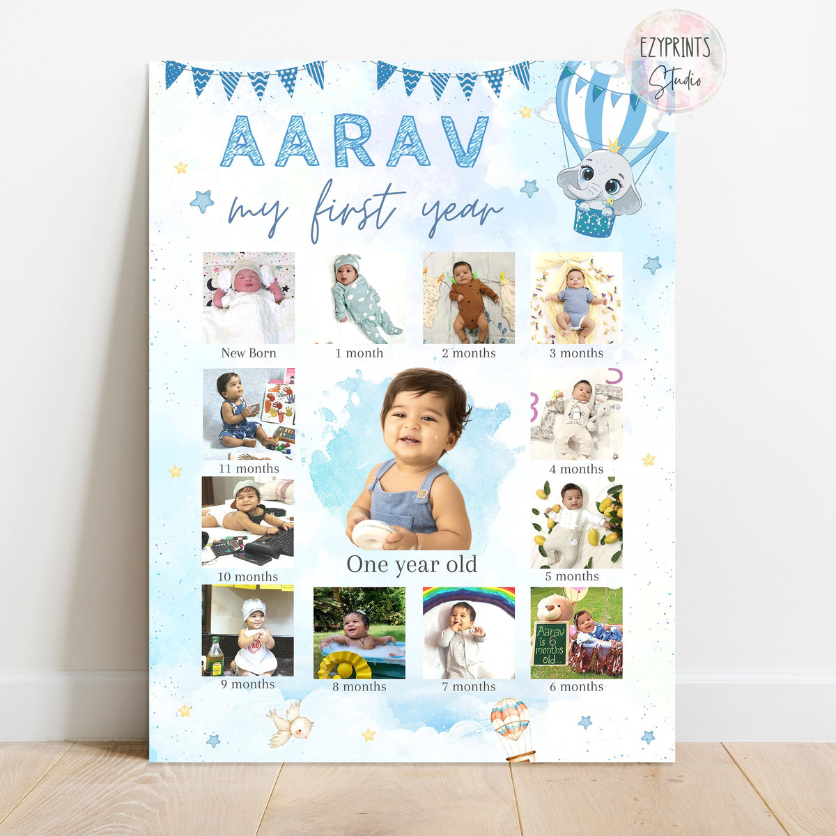 Personalised First Year Photo Collage Board | Elephant Theme ...