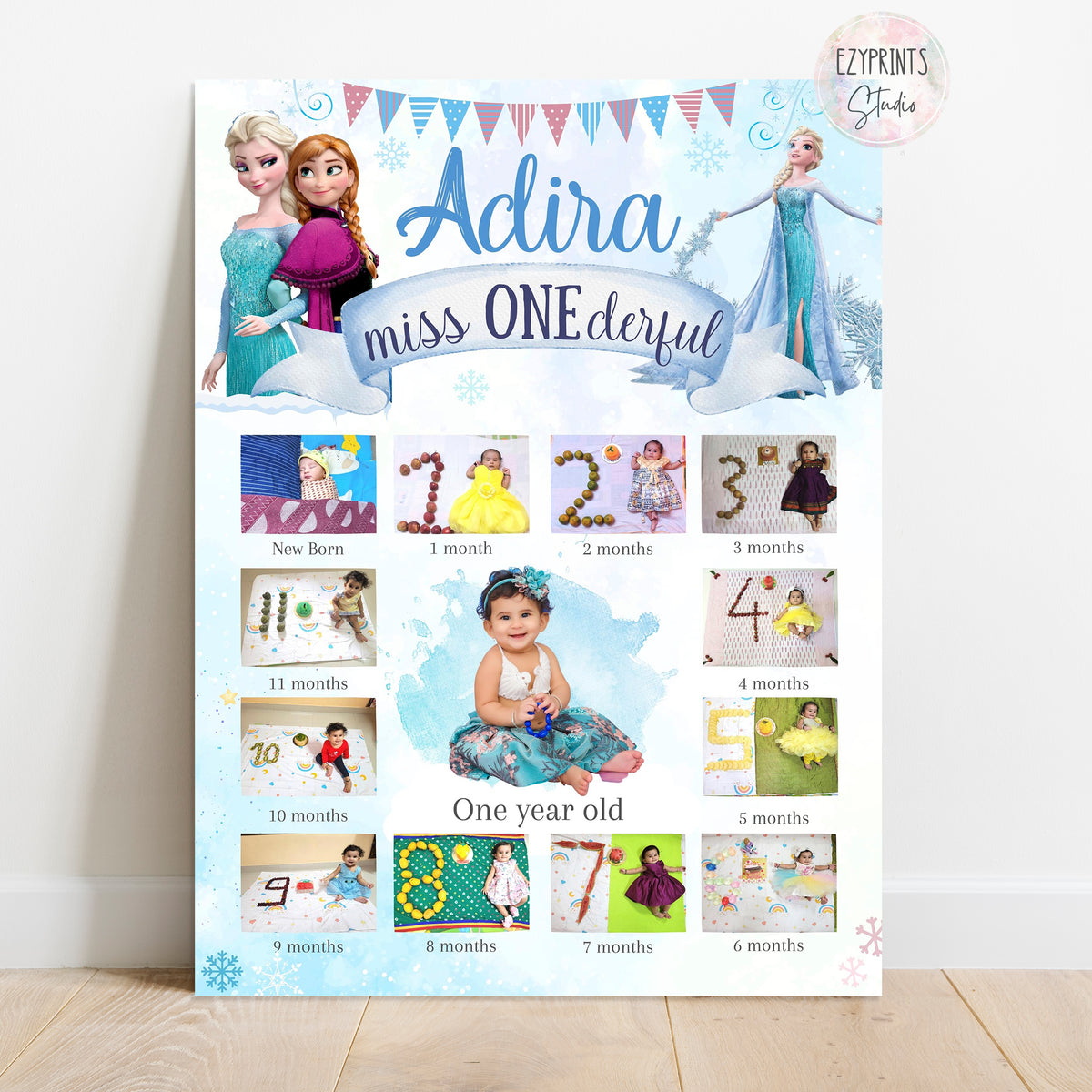 Personalised First Year Photo Collage Board | Frozen Theme – Ezyprints ...