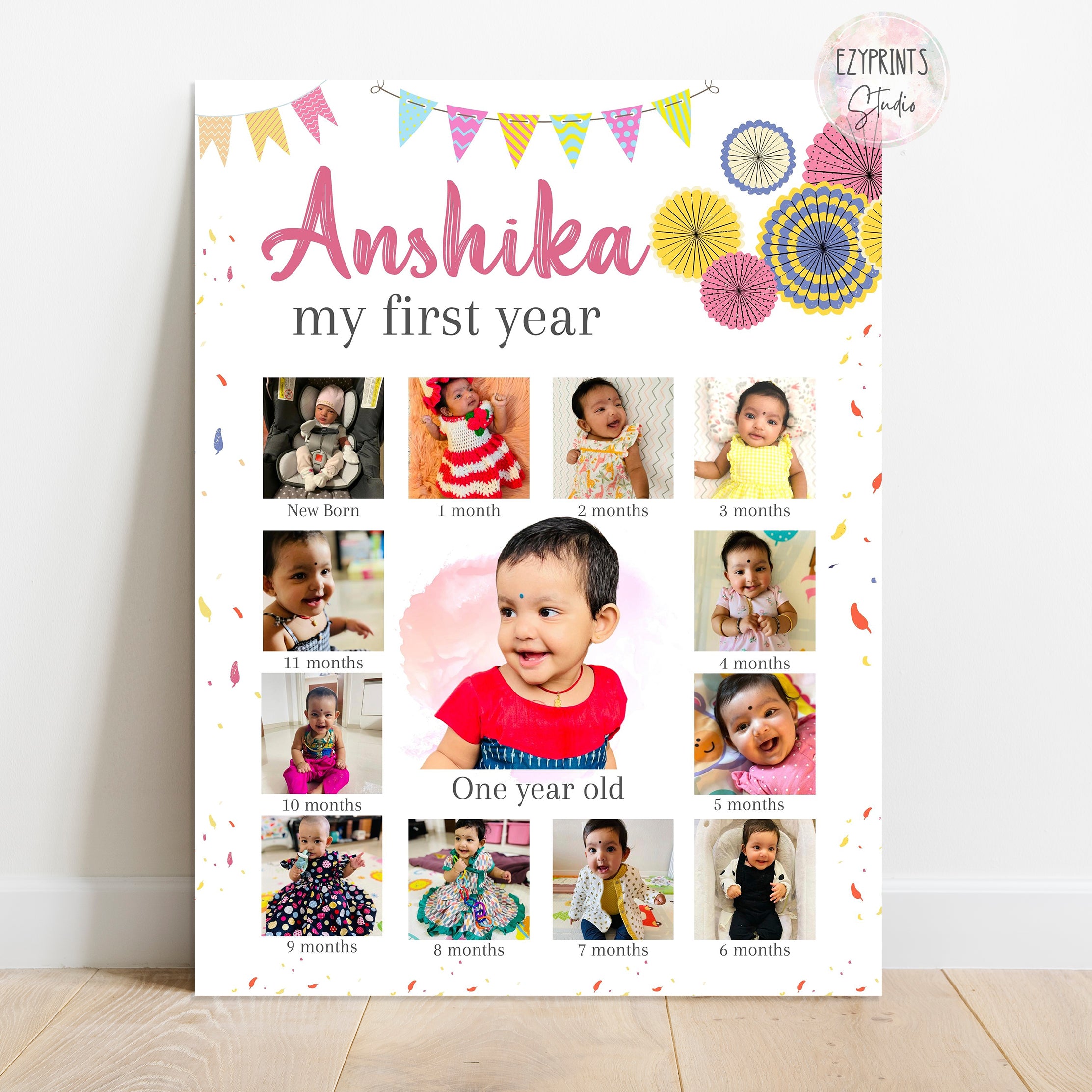 Personalised First Year Photo Collage Board | Party Theme – Ezyprints ...