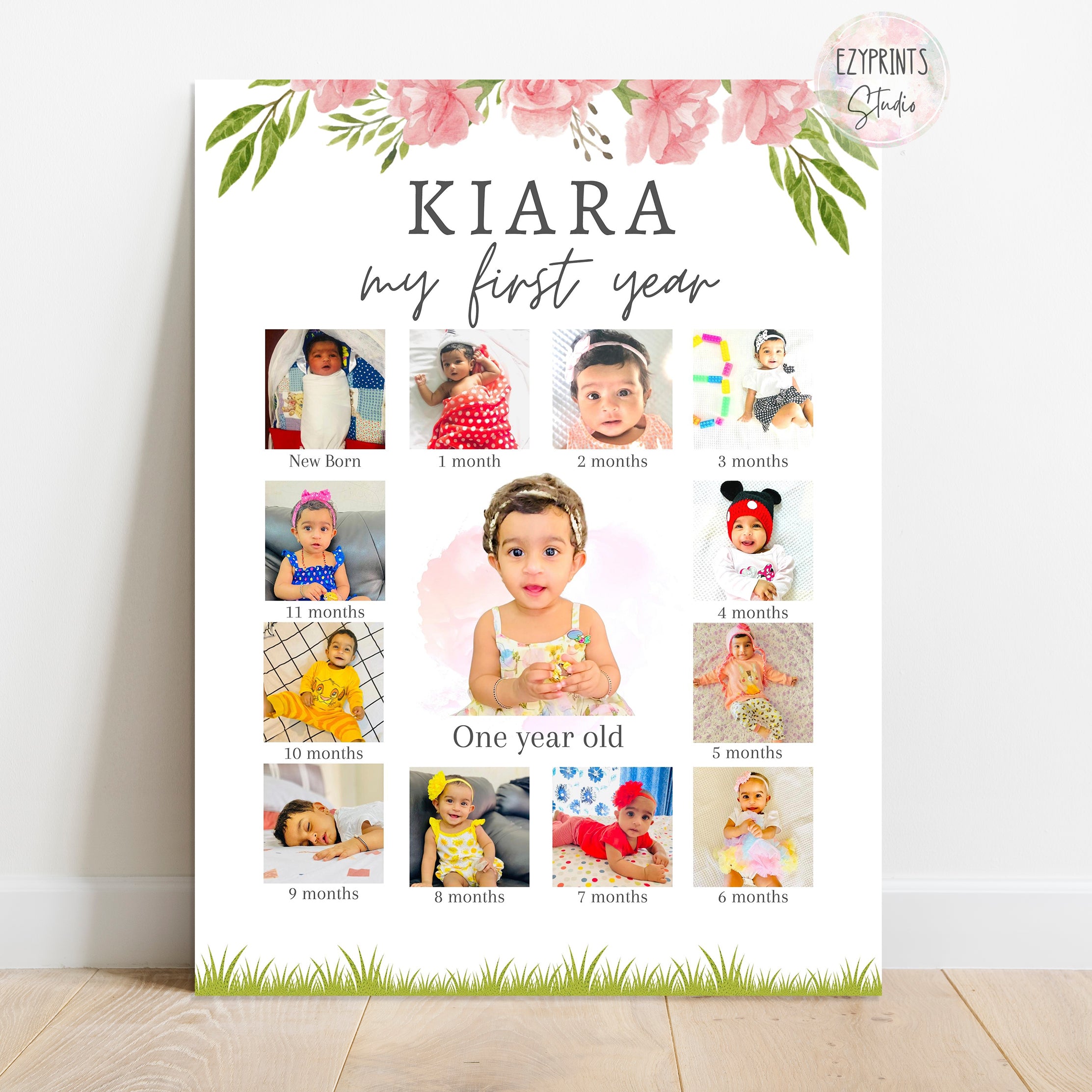 Personalised First Year Photo Collage Board | Girls Pink – Ezyprints Studio