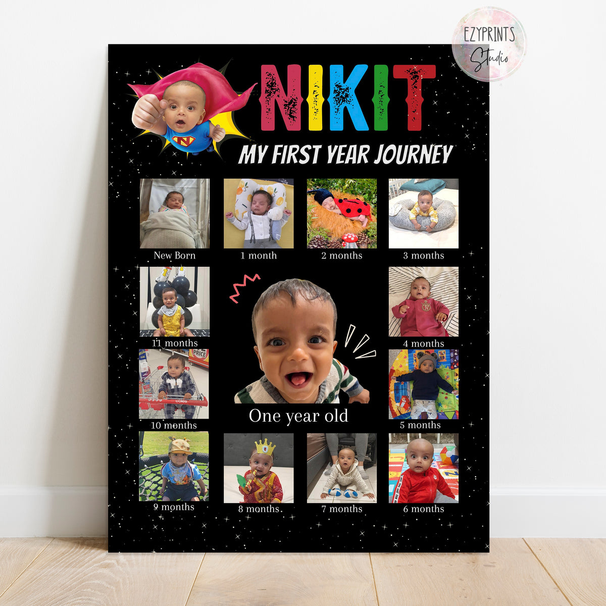 Personalised First Year Photo Collage Board | Superhero Theme ...