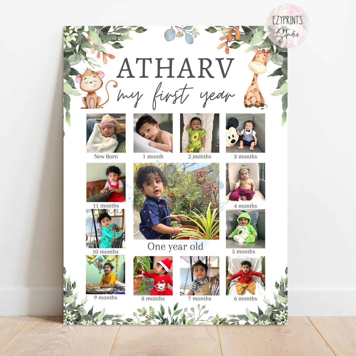 Personalised First Year Photo Collage Board | Jungle Theme – Ezyprints ...