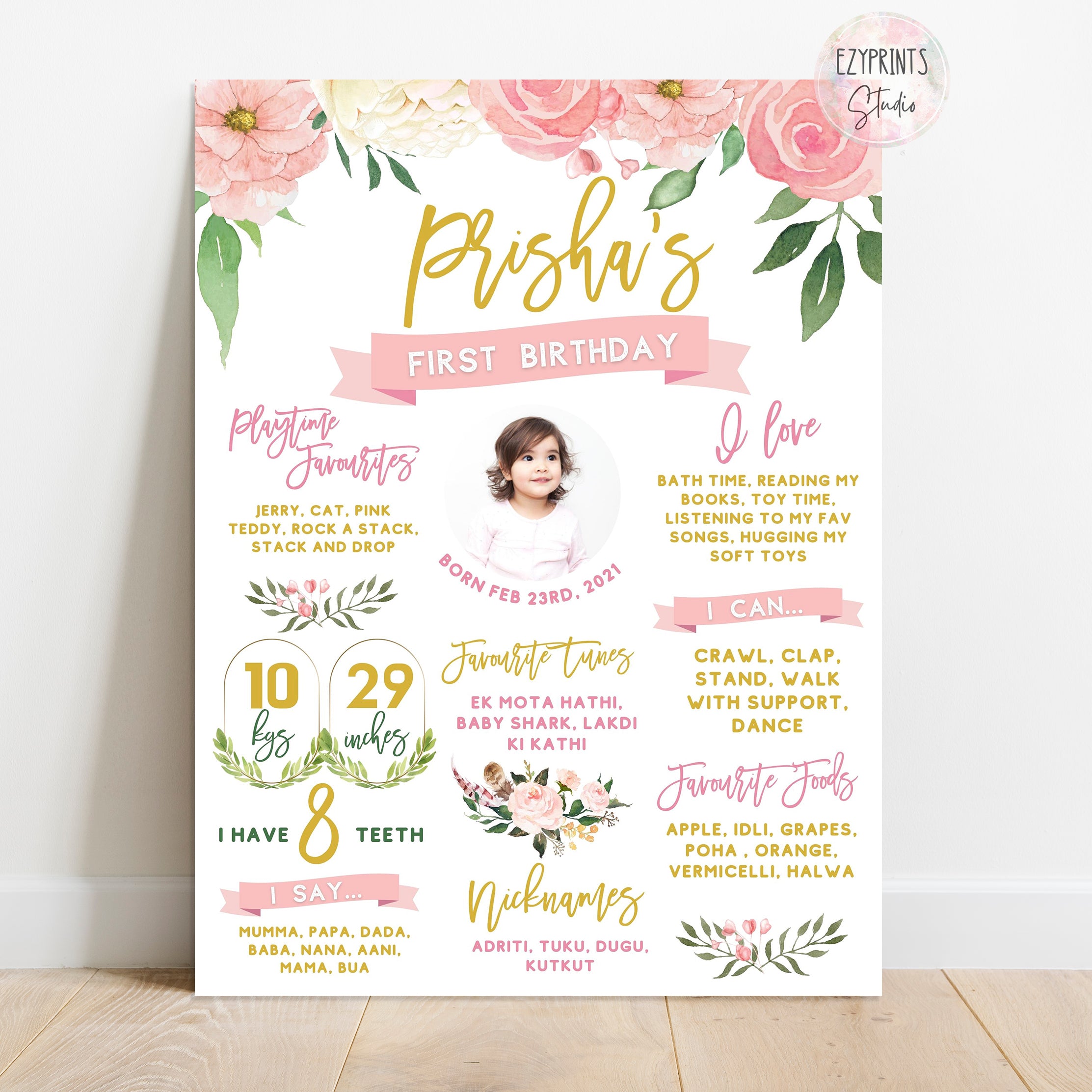 Pink Flowers theme Milestone Chalkboard Poster – Ezyprints Studio