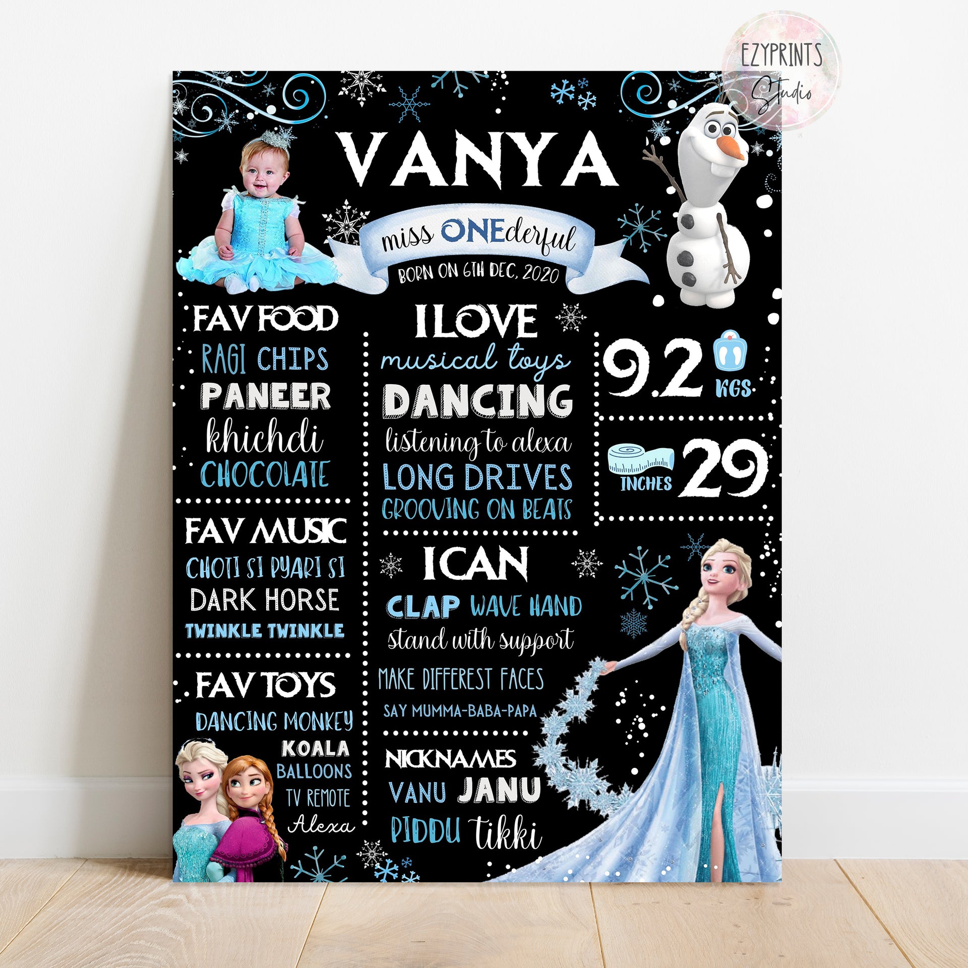 Frozen Elsa theme Milestone Chalkboard Poster – Ezyprints Studio
