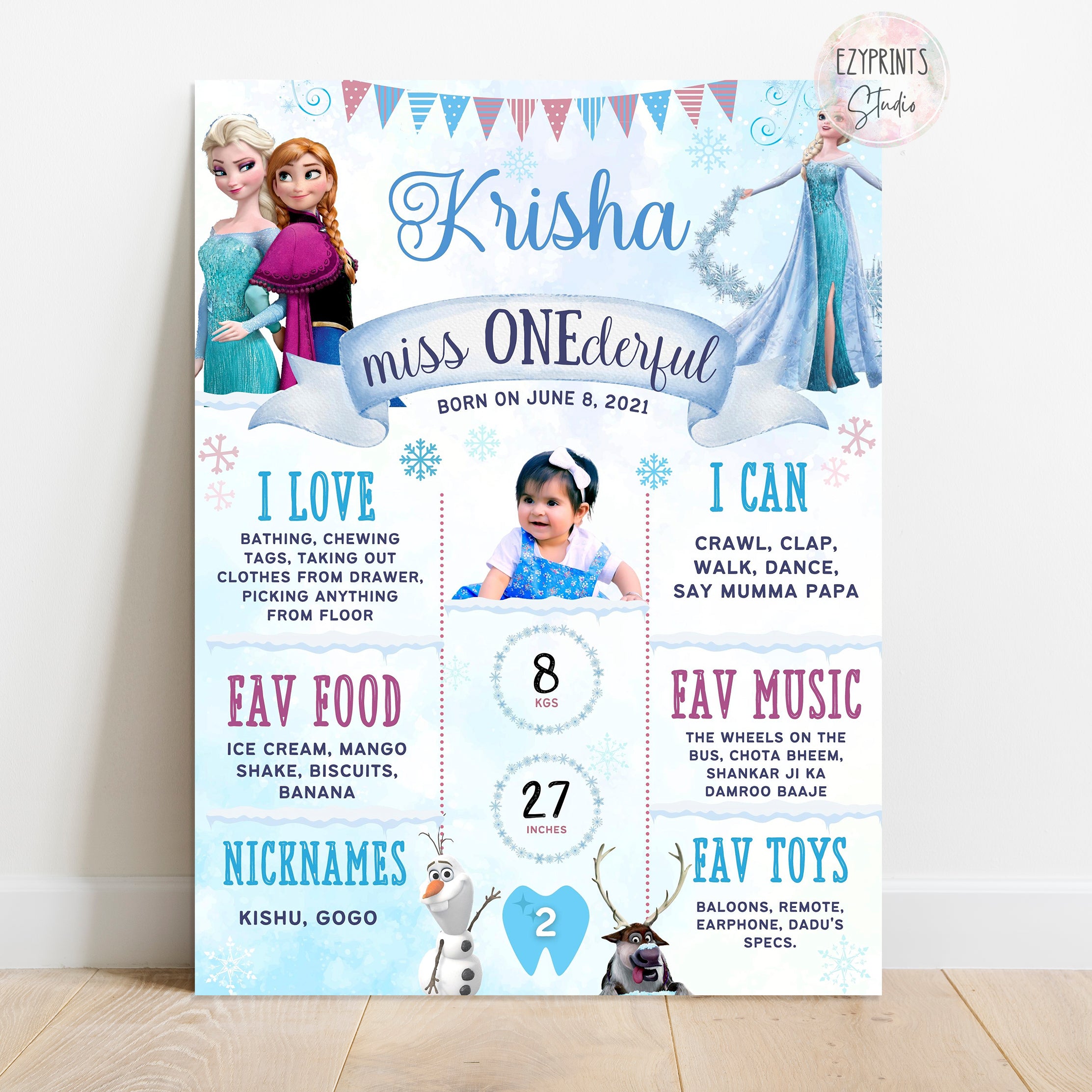 Frozen Elsa theme First Birthday Chalkboard Poster – Ezyprints Studio