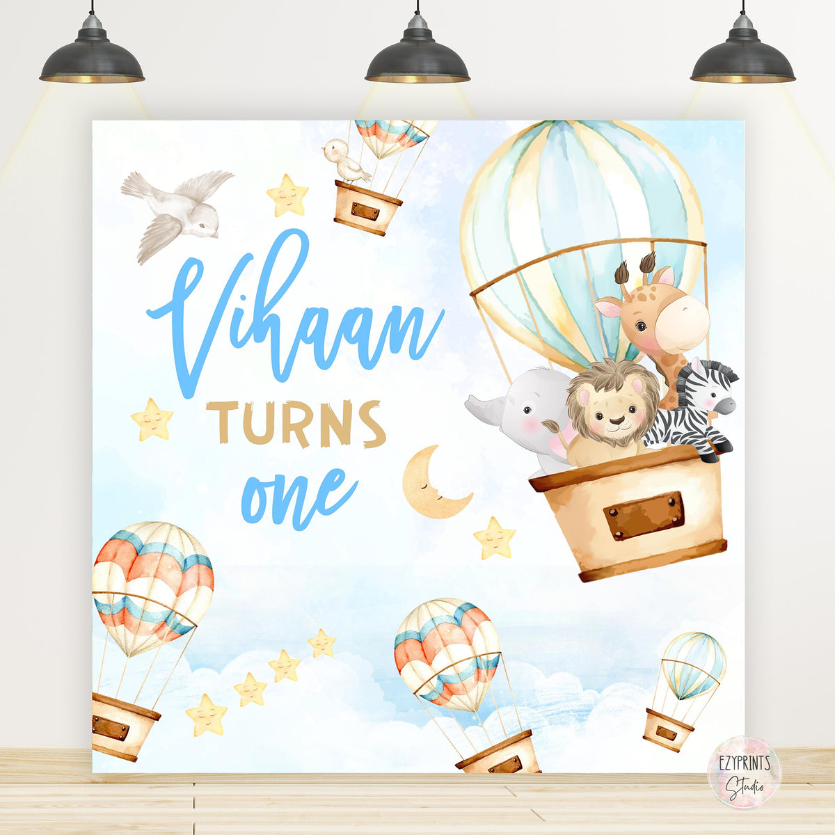 Hot Air Balloon with Animals Birthday Backdrop – Ezyprints Studio