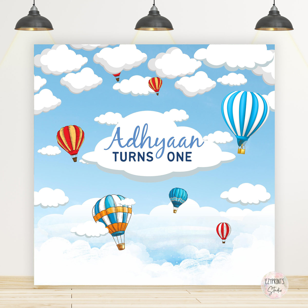 Hot Air Balloon Clouds Birthday Backdrop – Ezyprints Studio