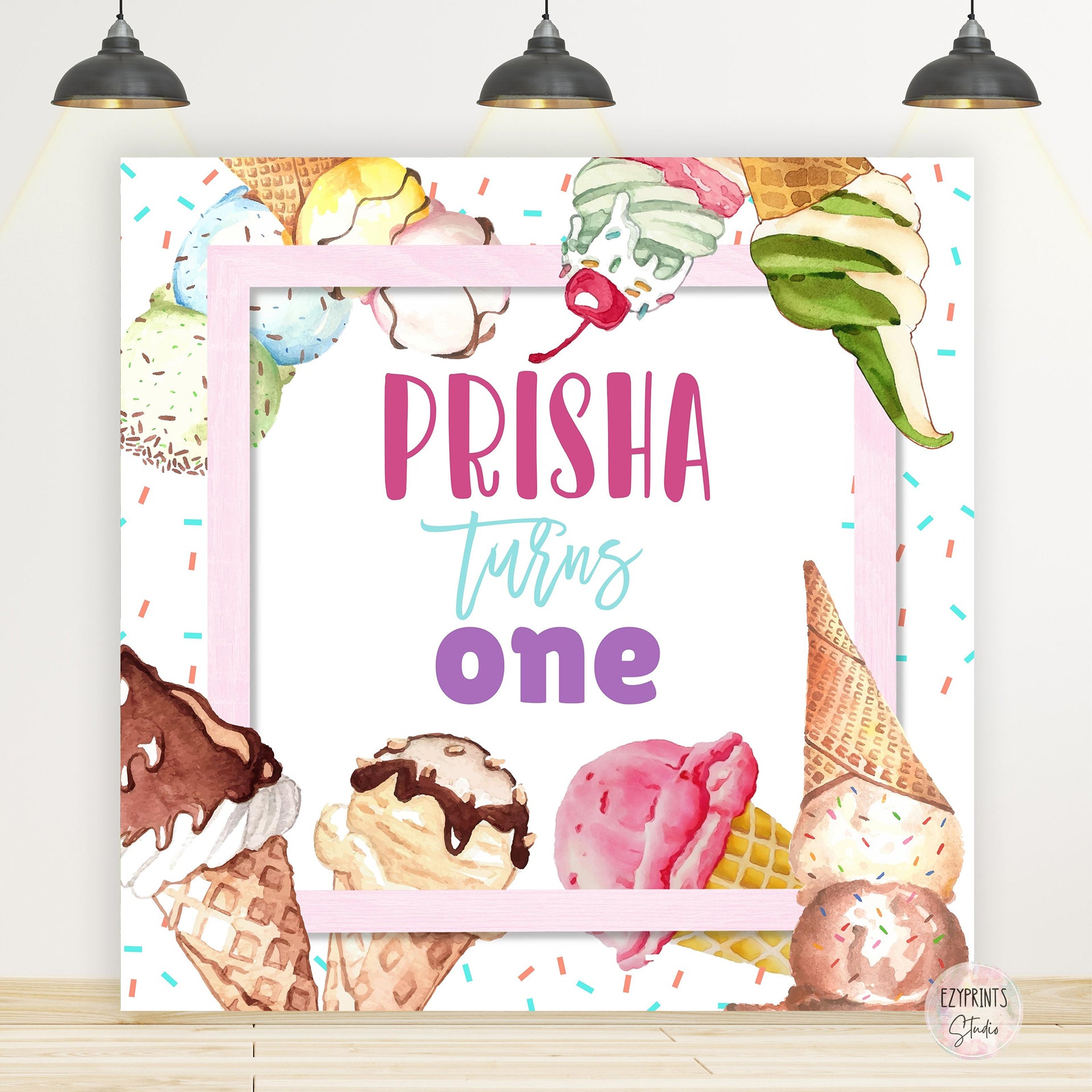 Ice Cream Theme Birthday Backdrop | Personalised – Ezyprints Studio