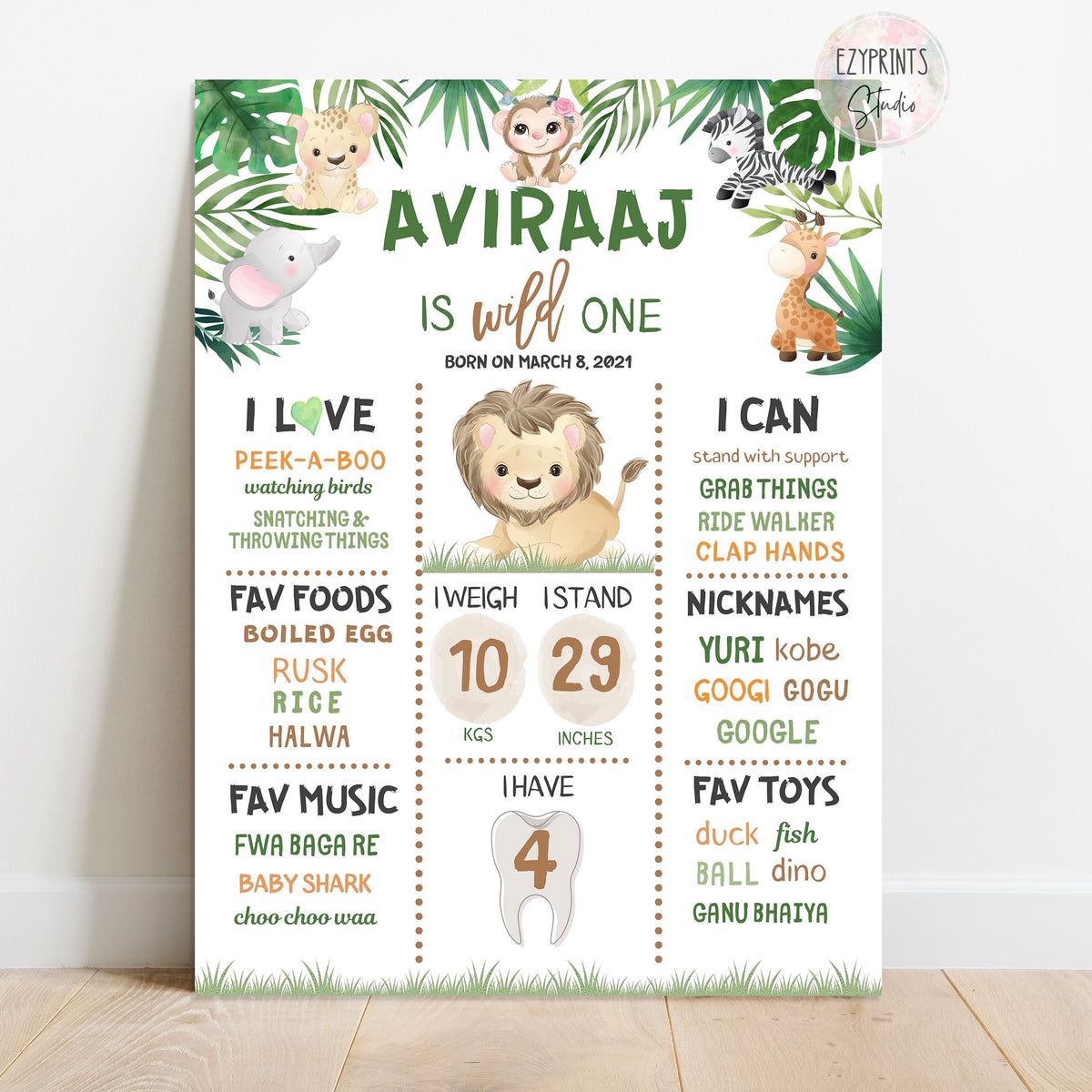 First Birthday Chalkboard | Wild Jungle theme – Ezyprints Studio