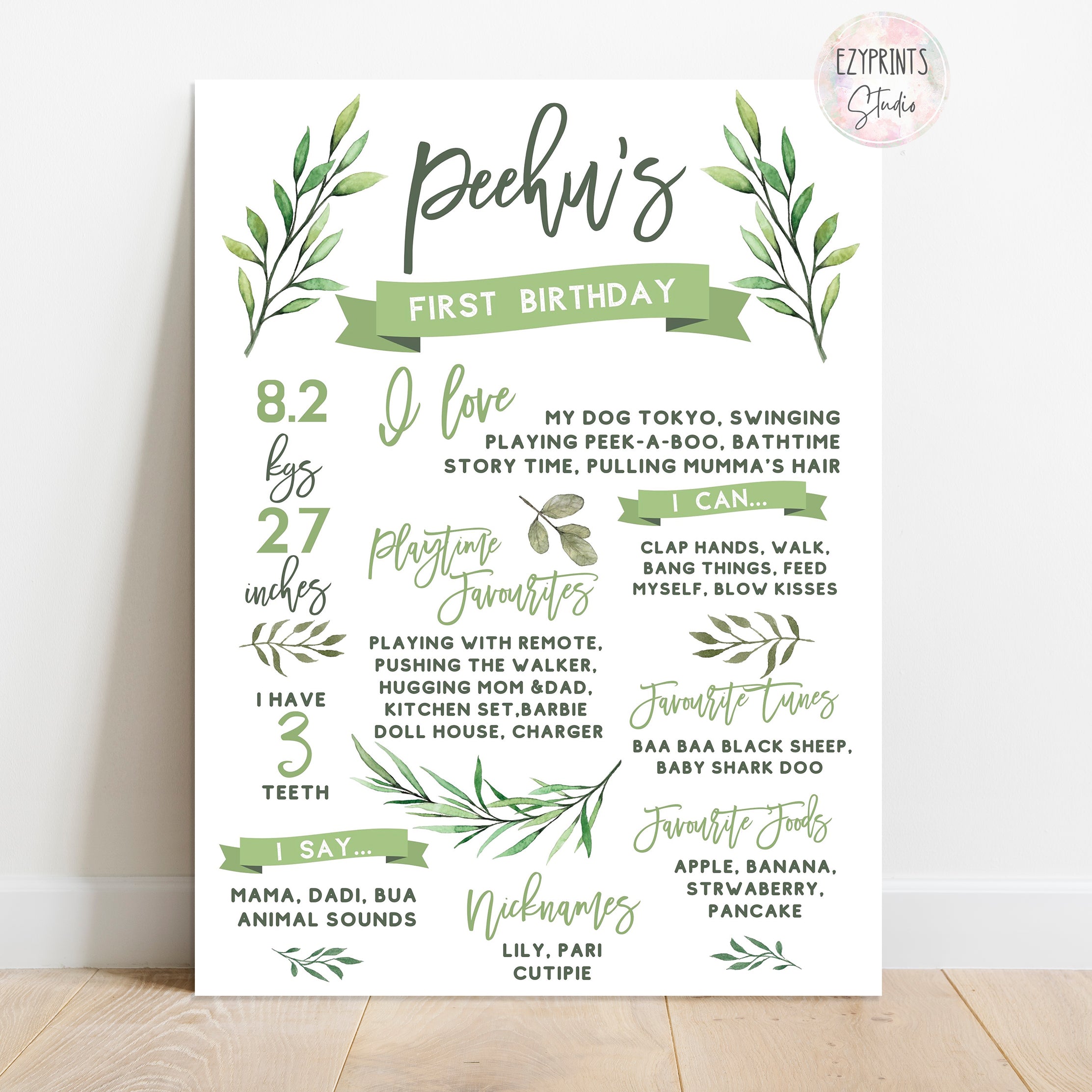 Green Leaves Birthday Chalkboard Poster – Ezyprints Studio