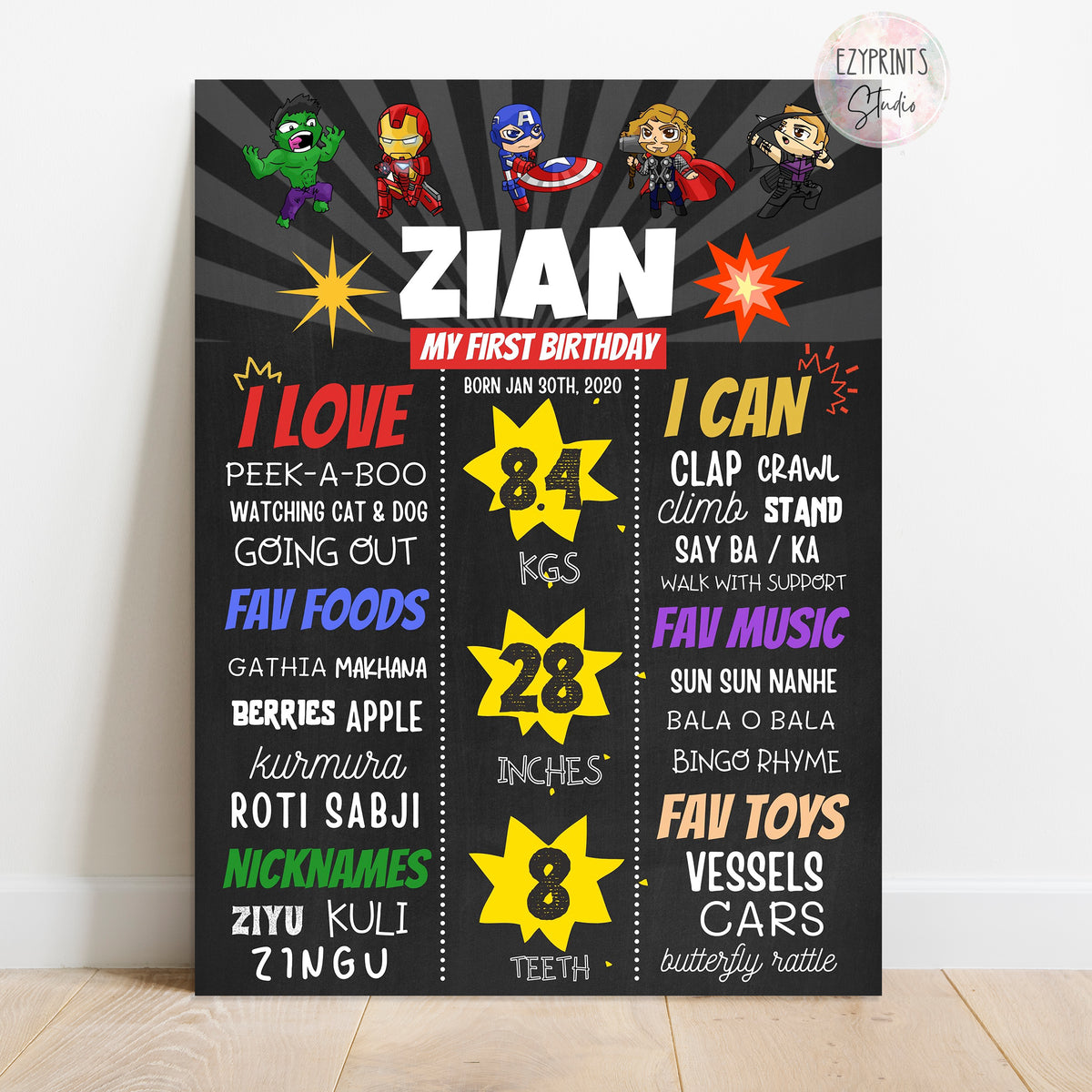 Marvel Avengers theme Birthday Chalkboard Poster – Ezyprints Studio