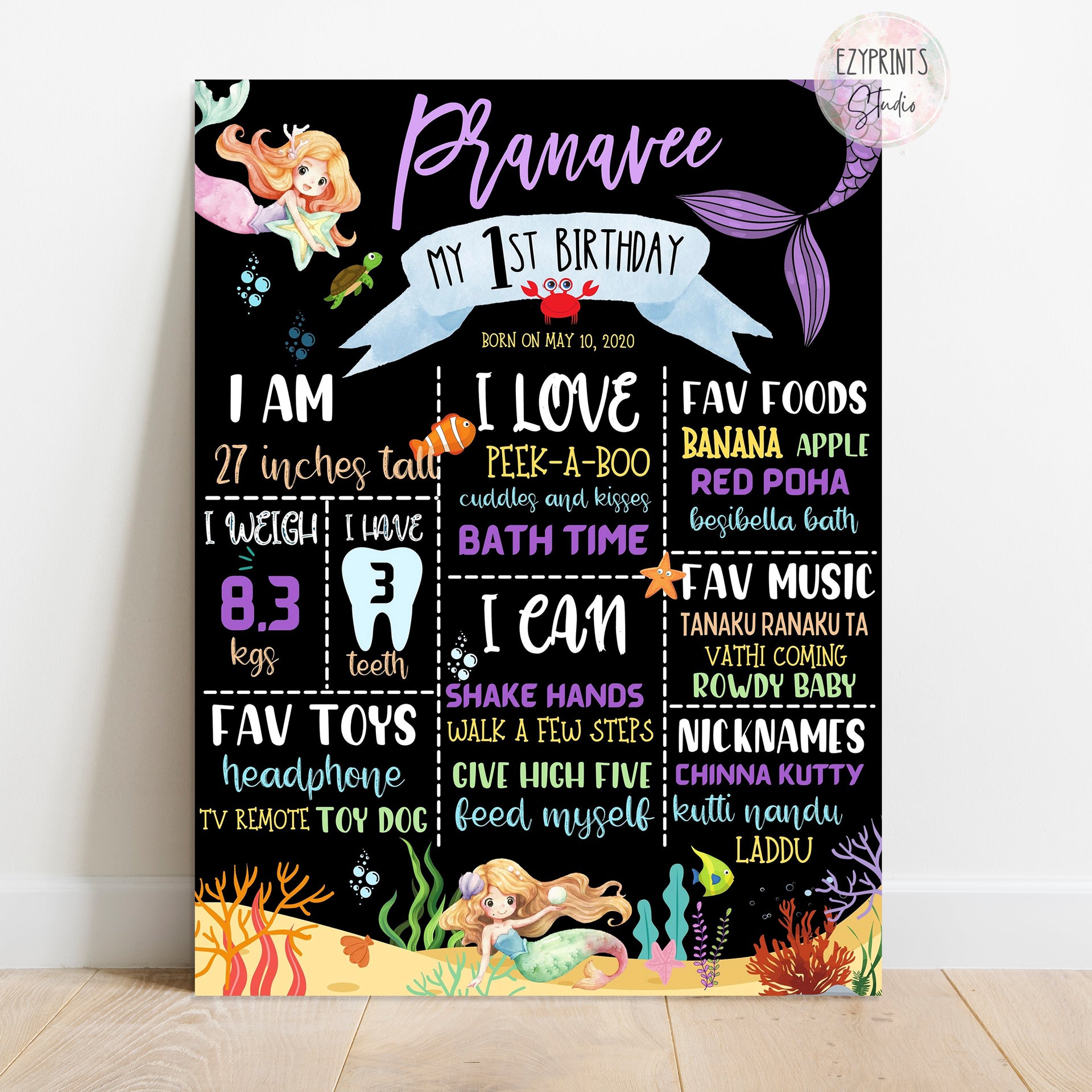 Mermaid theme Birthday Milestone Poster – Ezyprints Studio