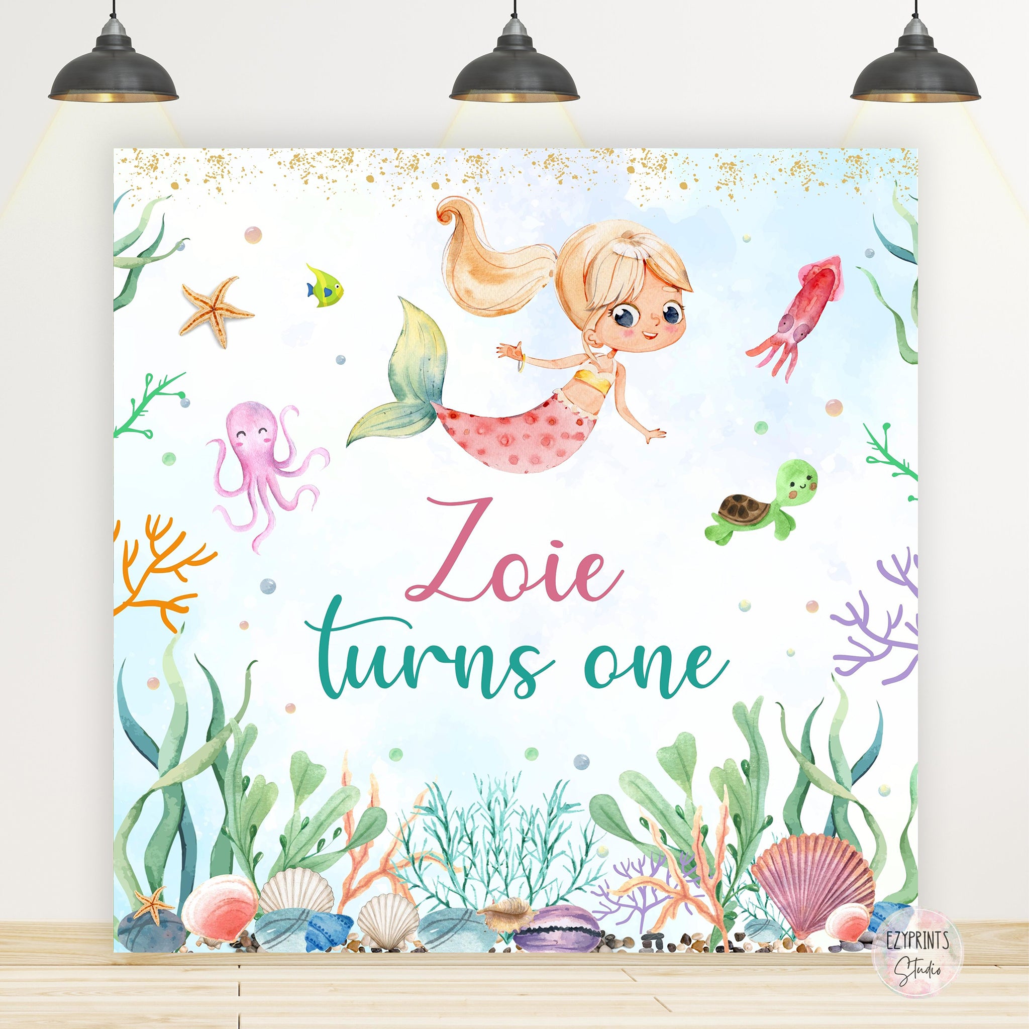 Mermaid Theme Birthday Backdrop | Personalised – Ezyprints Studio