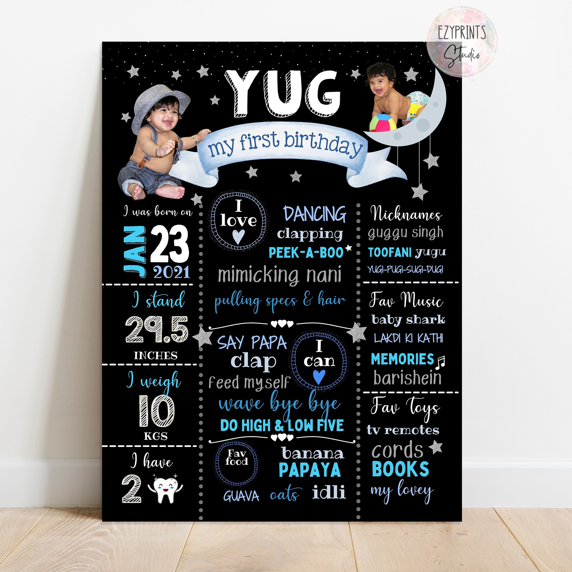 Moon and Stars theme Birthday Chalkboard Poster – Ezyprints Studio