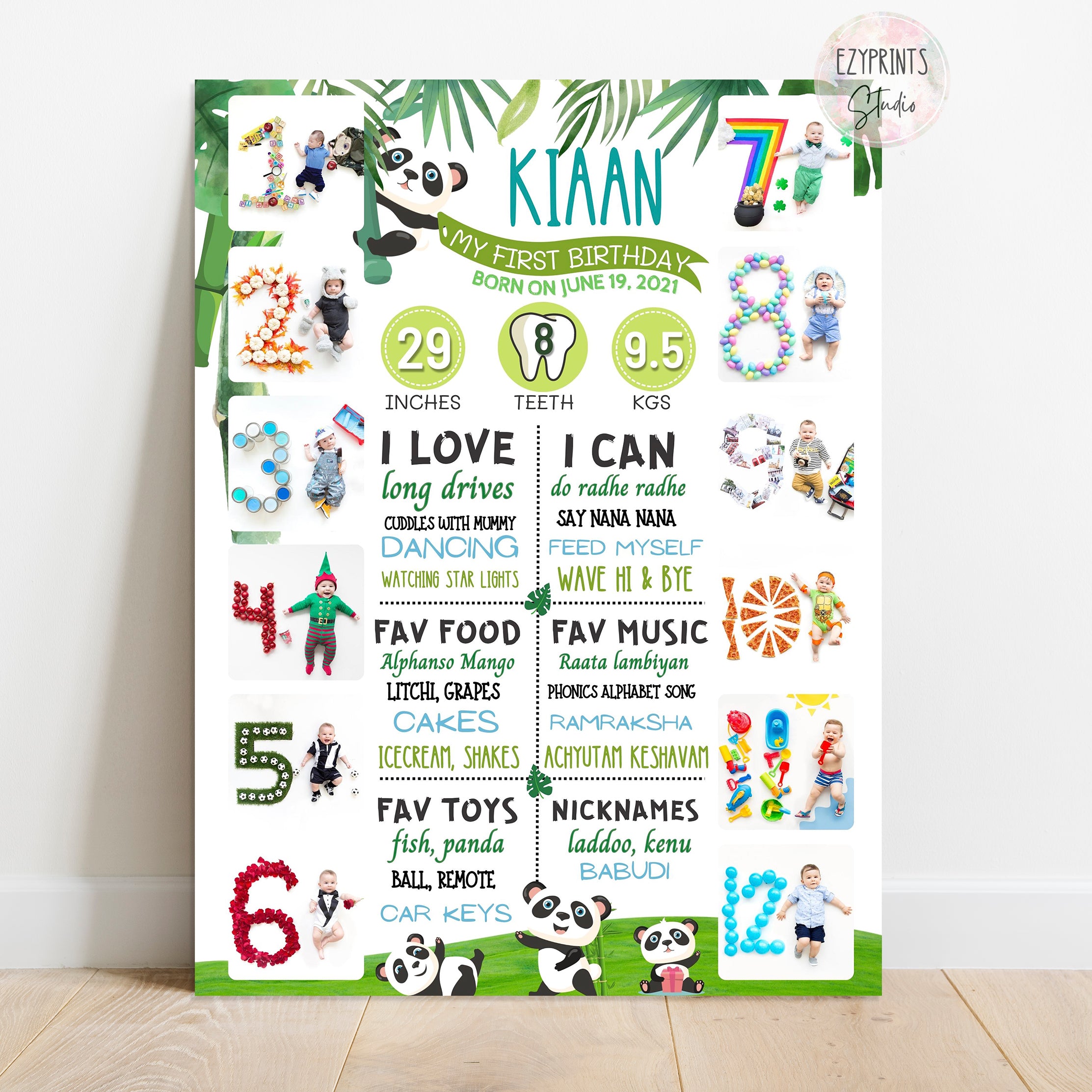 Birthday Chalkboard with Photos | Panda theme – Ezyprints Studio