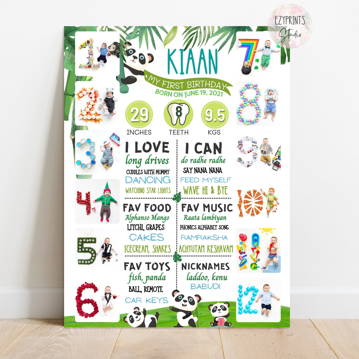Birthday Chalkboard with Photos | Panda theme – Ezyprints Studio