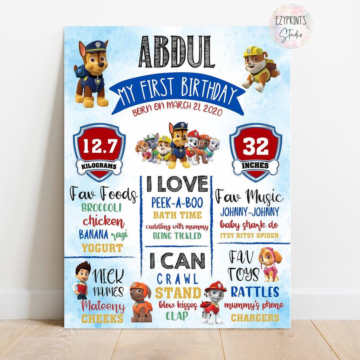 Paw Patrol theme Birthday Chalkboard Poster – Ezyprints Studio