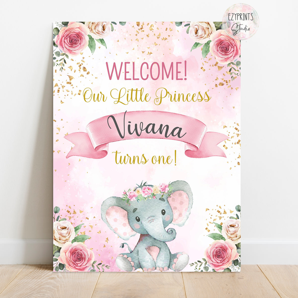 Pink Elephant Theme Birthday Party Welcome Board – Ezyprints Studio