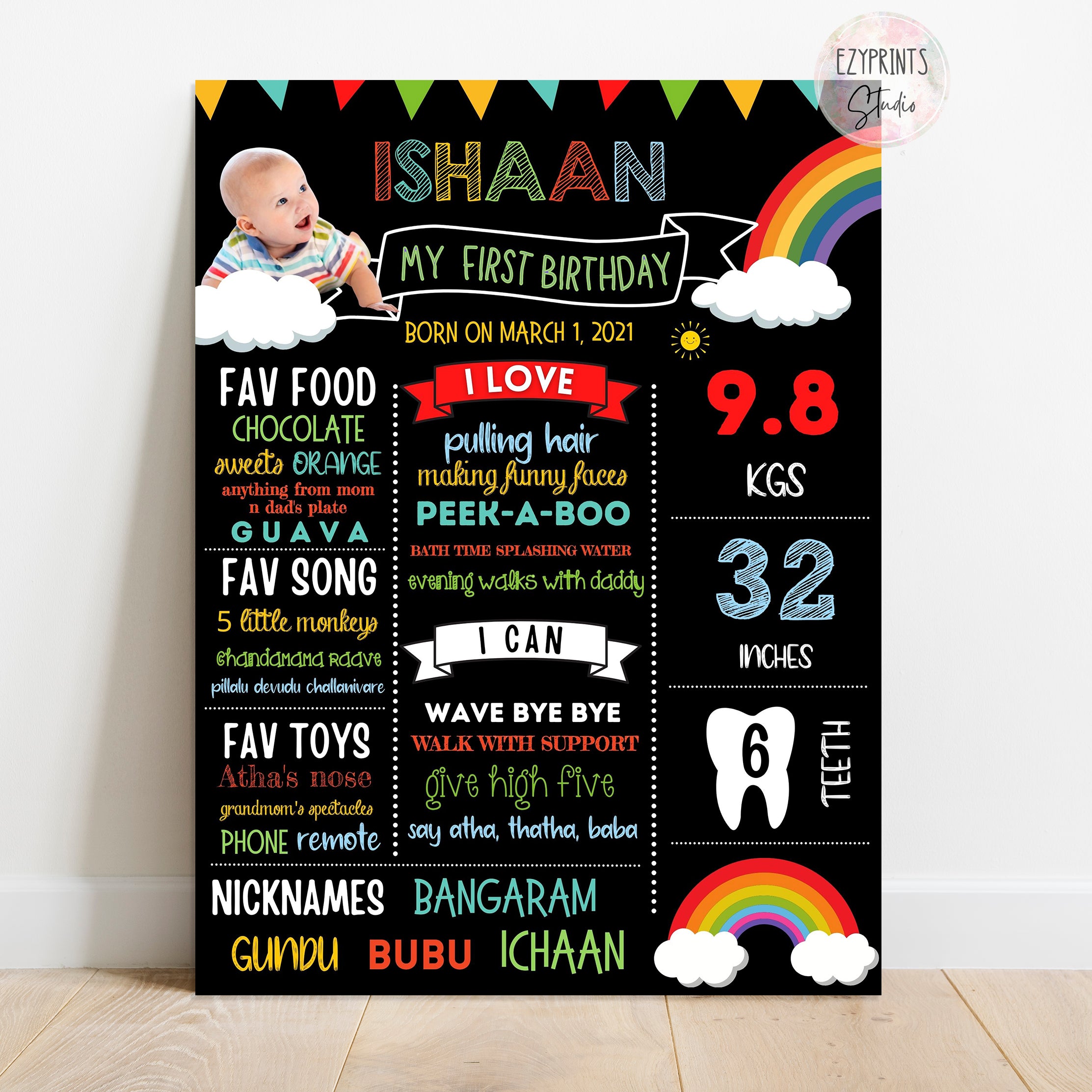 Rainbow colourful theme Birthday Chalkboard Poster – Ezyprints Studio