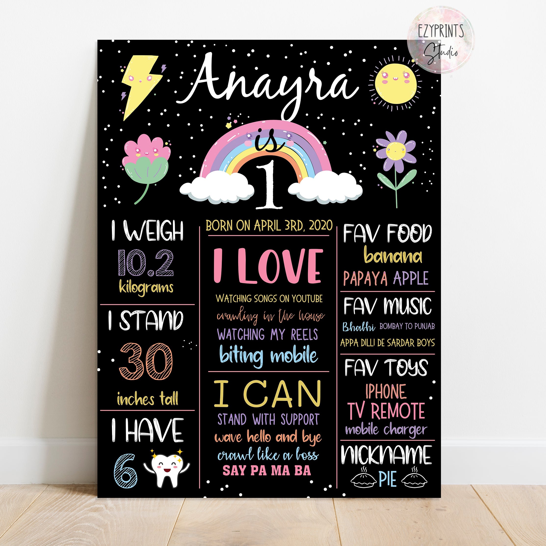 Rainbow theme Birthday Chalkboard Poster – Ezyprints Studio